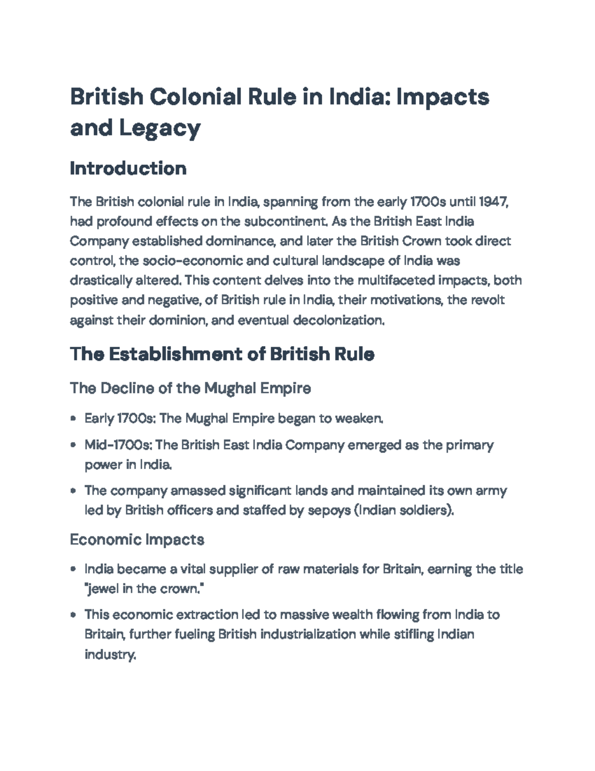 Impacts of British Colonial Rule in India: 1700s to 1947 Analysis ...