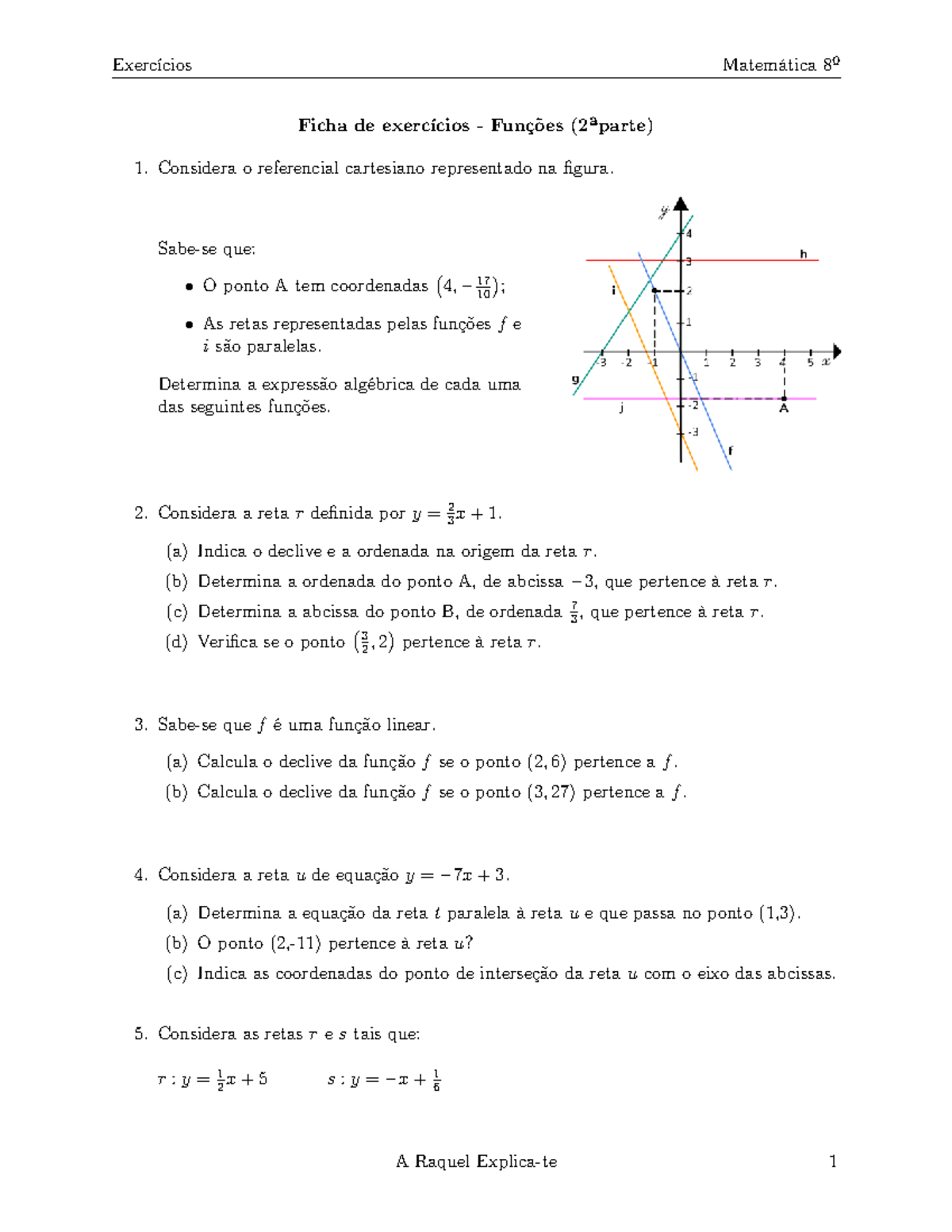 Ficha de Exercícios de Funções - Matemática 8º (2ª Parte) - Studocu