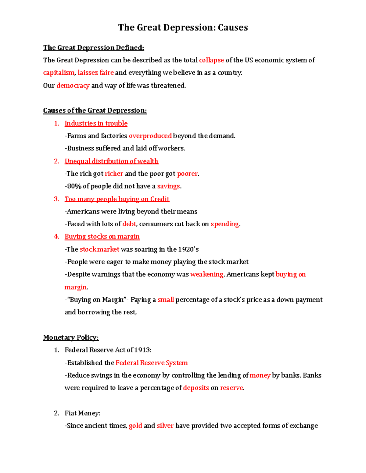 Copy of The Great Depression: Causes - The Great Depression: Causes The ...