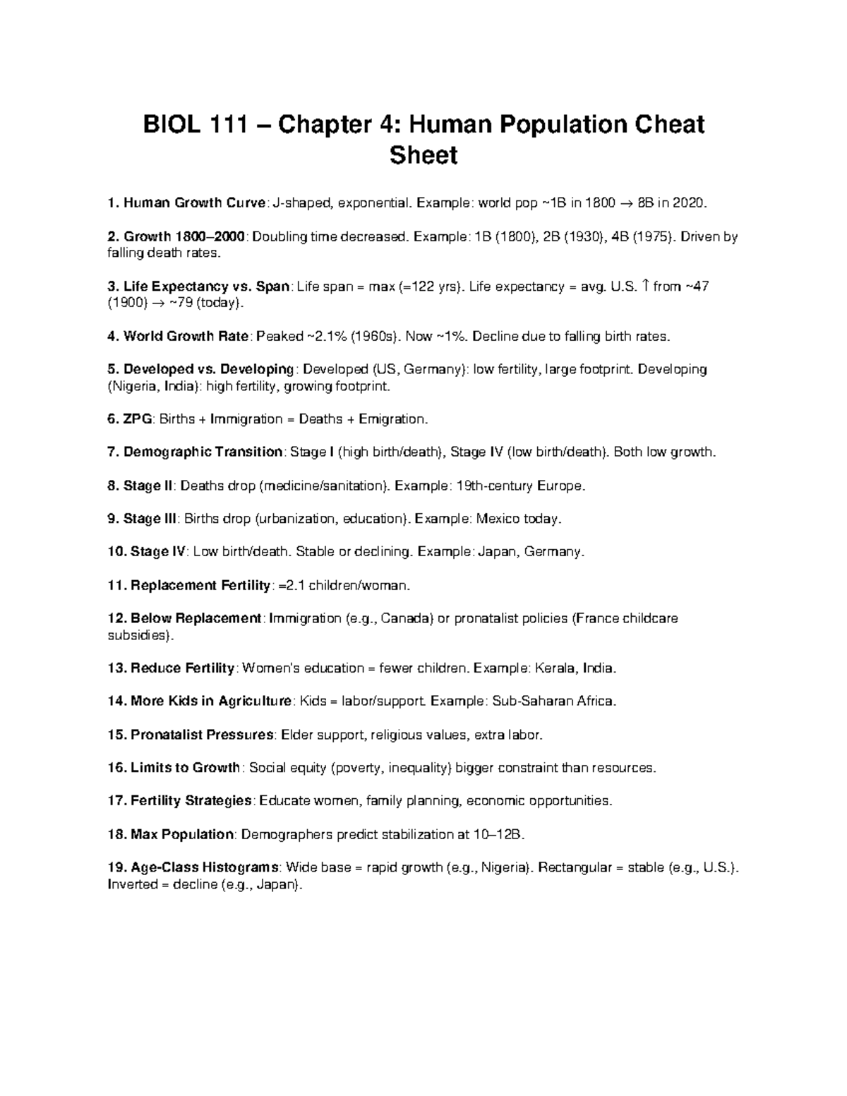 BIOL 111 – Chapter 4: Human Population Dynamics Summary - Studocu