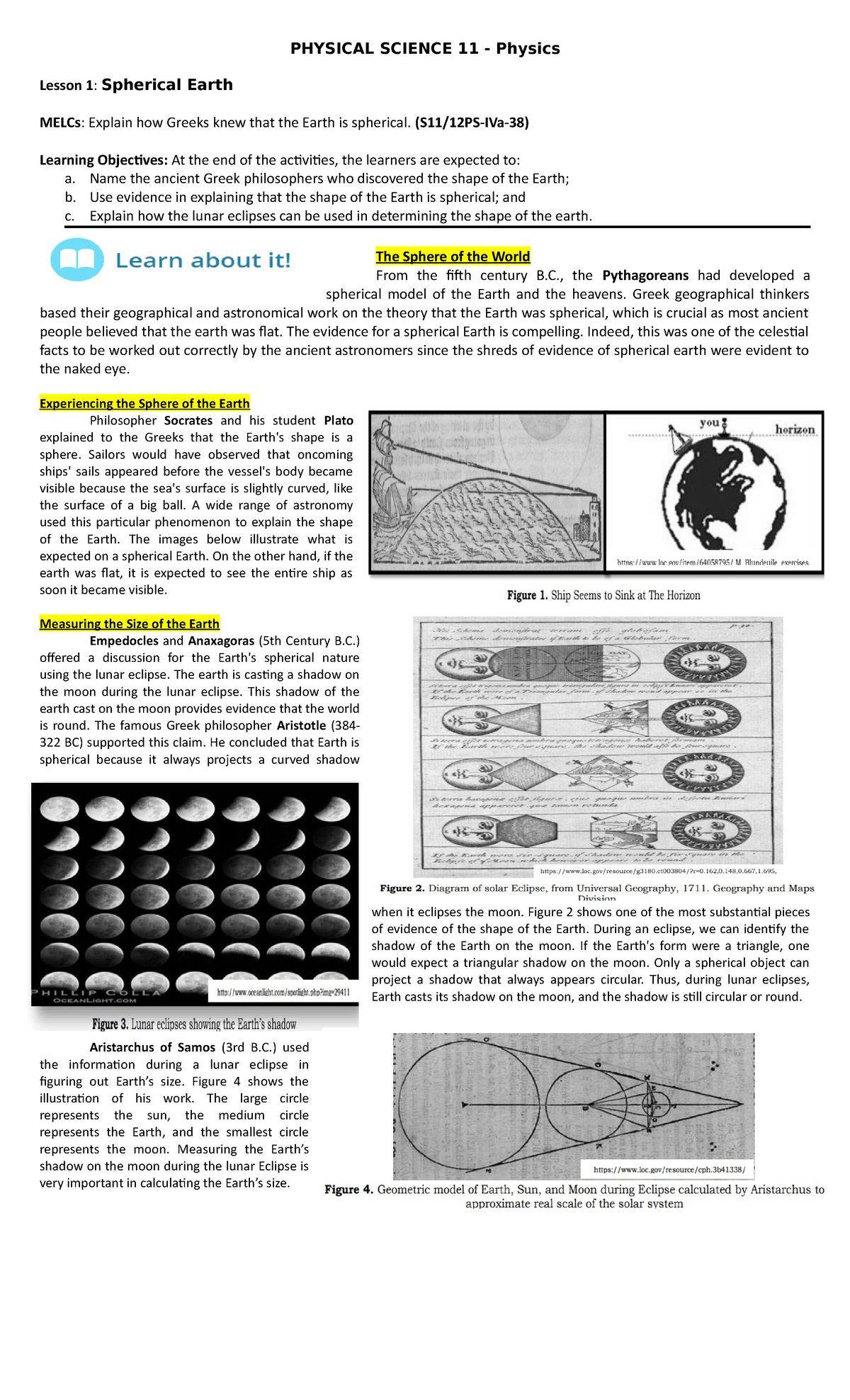 Physical Science 11 - Lesson on Earth's Spherical Shape - Studocu