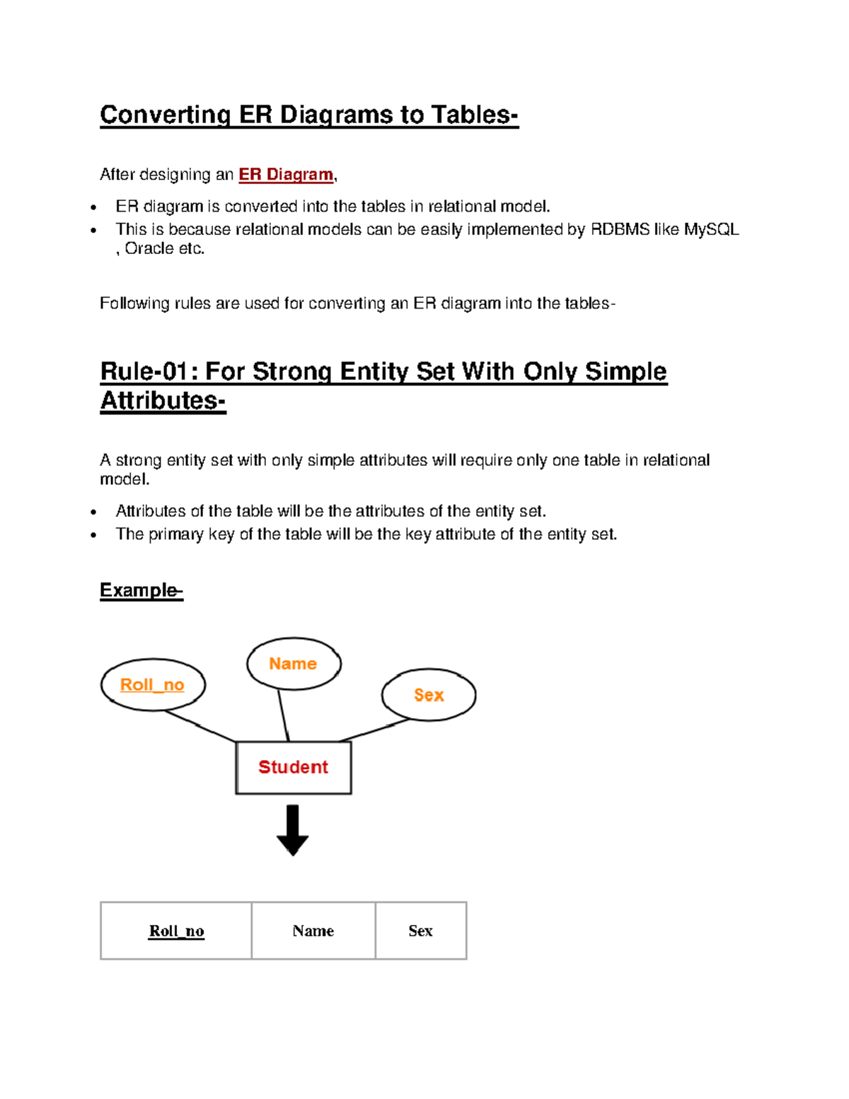 Converting ER Diagrams to Tables - This is because relational models ...