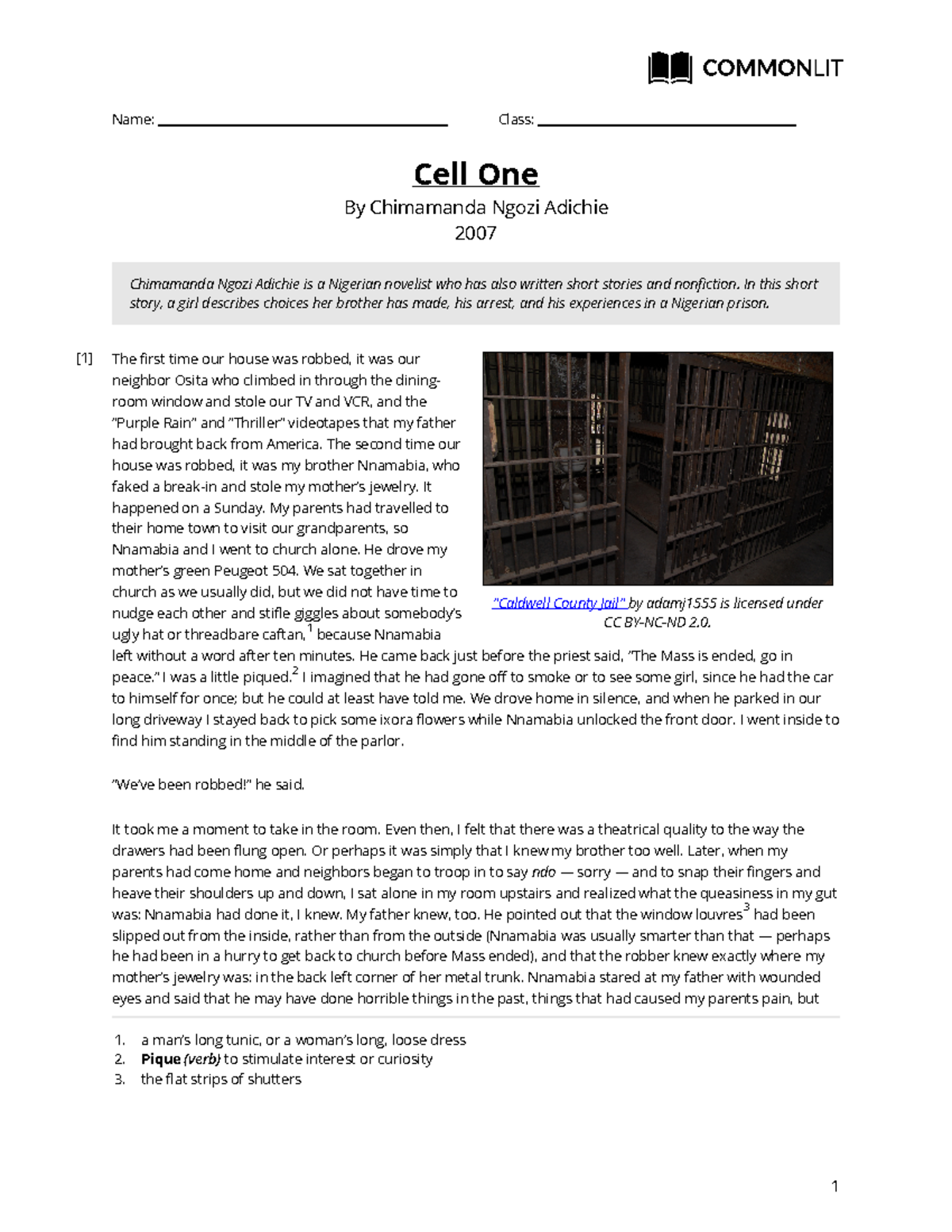 Cell One-teacher-12 - Name: Class: "Caldwell County Jail" by adamj1555 ...