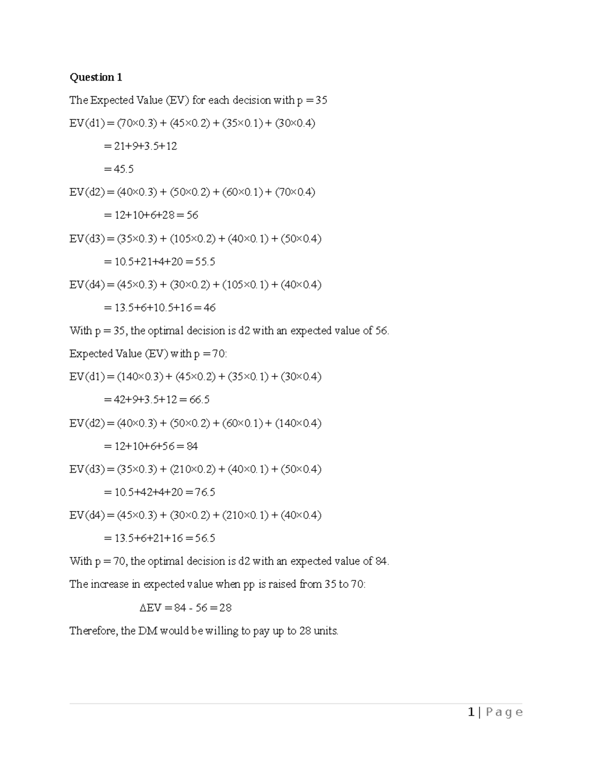 Decision Tree - accounting - Question 1 The Expected Value (EV) for ...