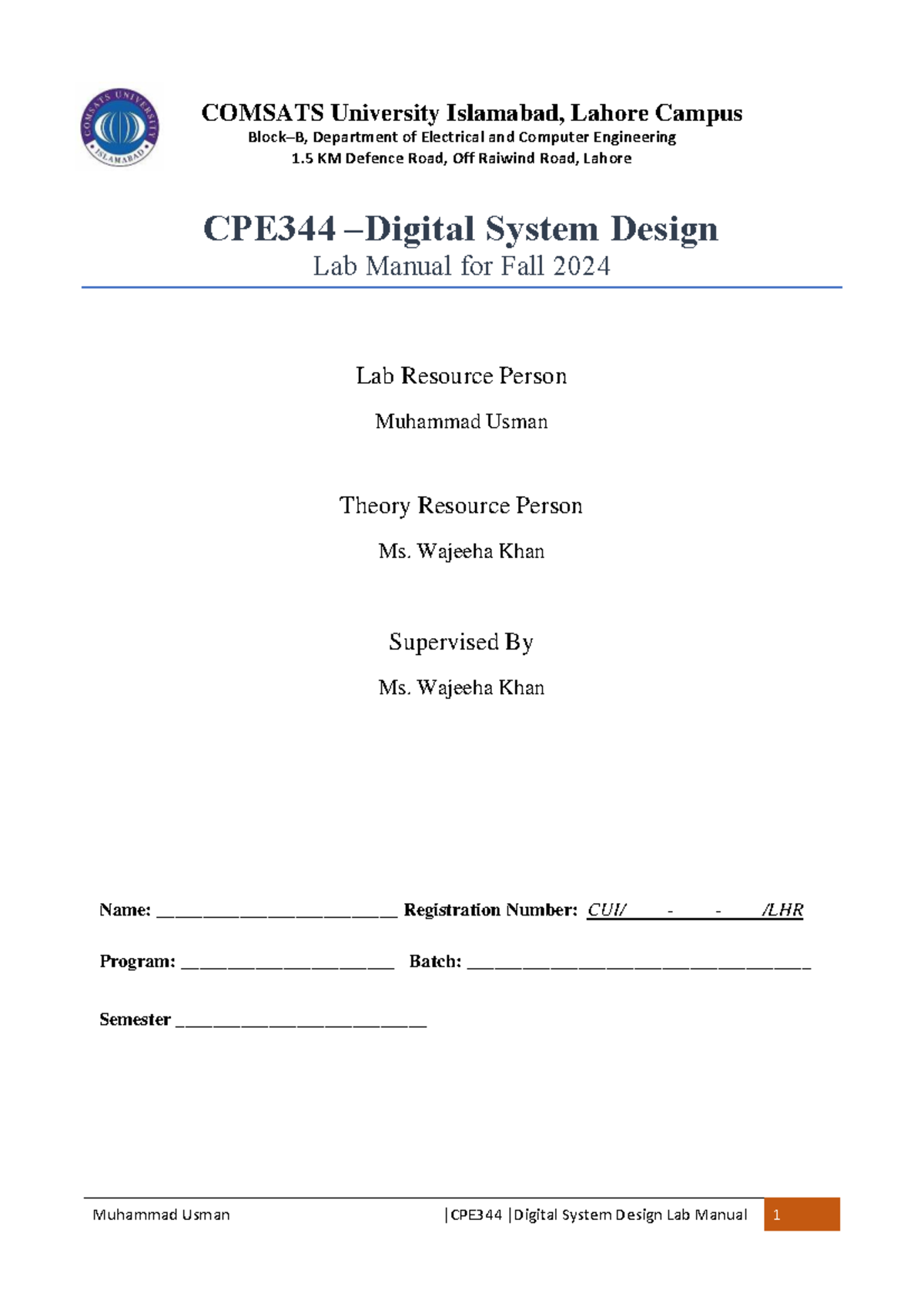 CPE344 System Design Lab Manual - Fall 2024 by Muhammad Usman - Studocu