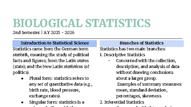BIO 101: Introduction to Statistical Science - 2nd Sem A.Y. 2025-2026 ...