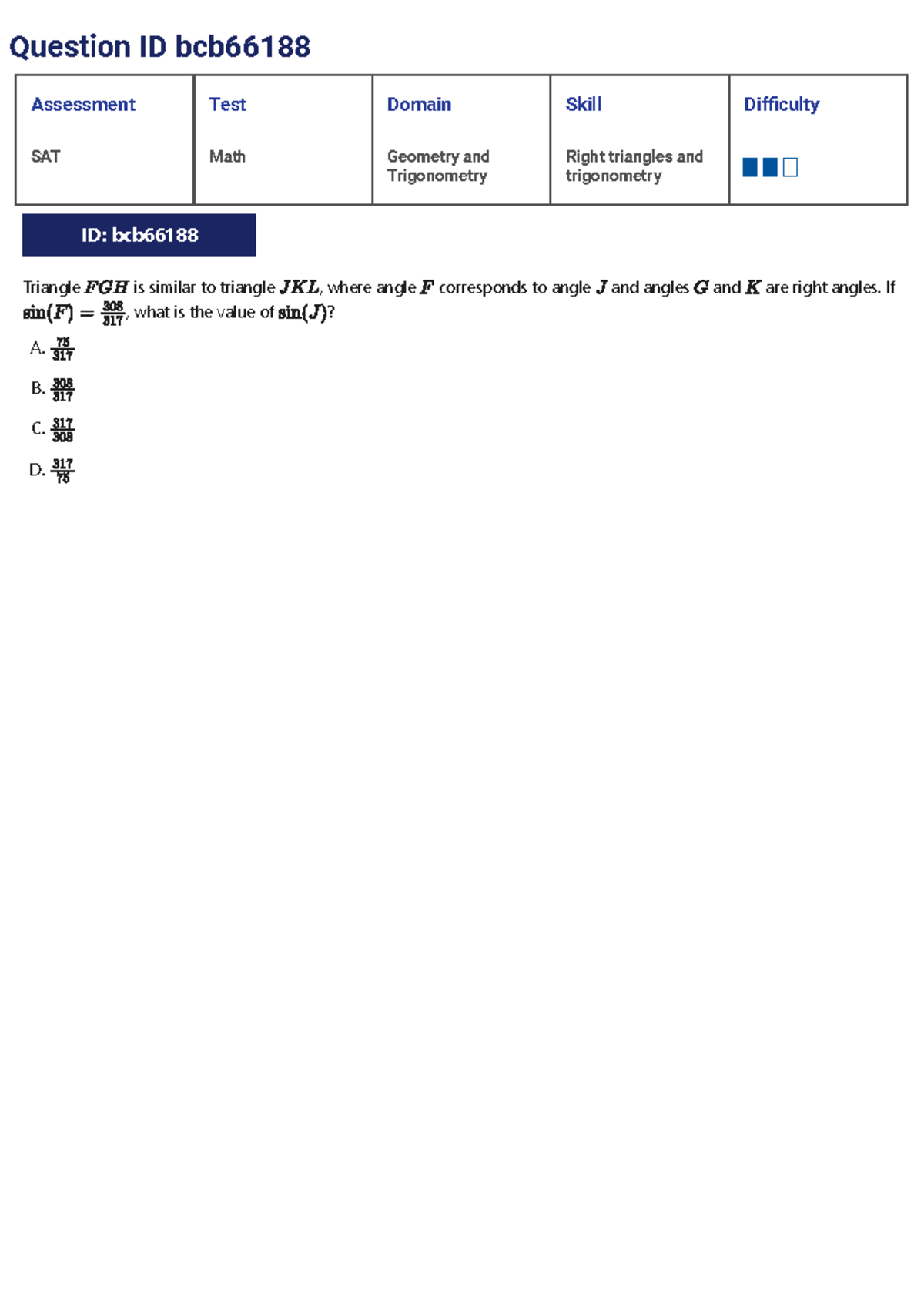SAT Math Geometry & Trig: Right Triangles Assessment Test - Studocu
