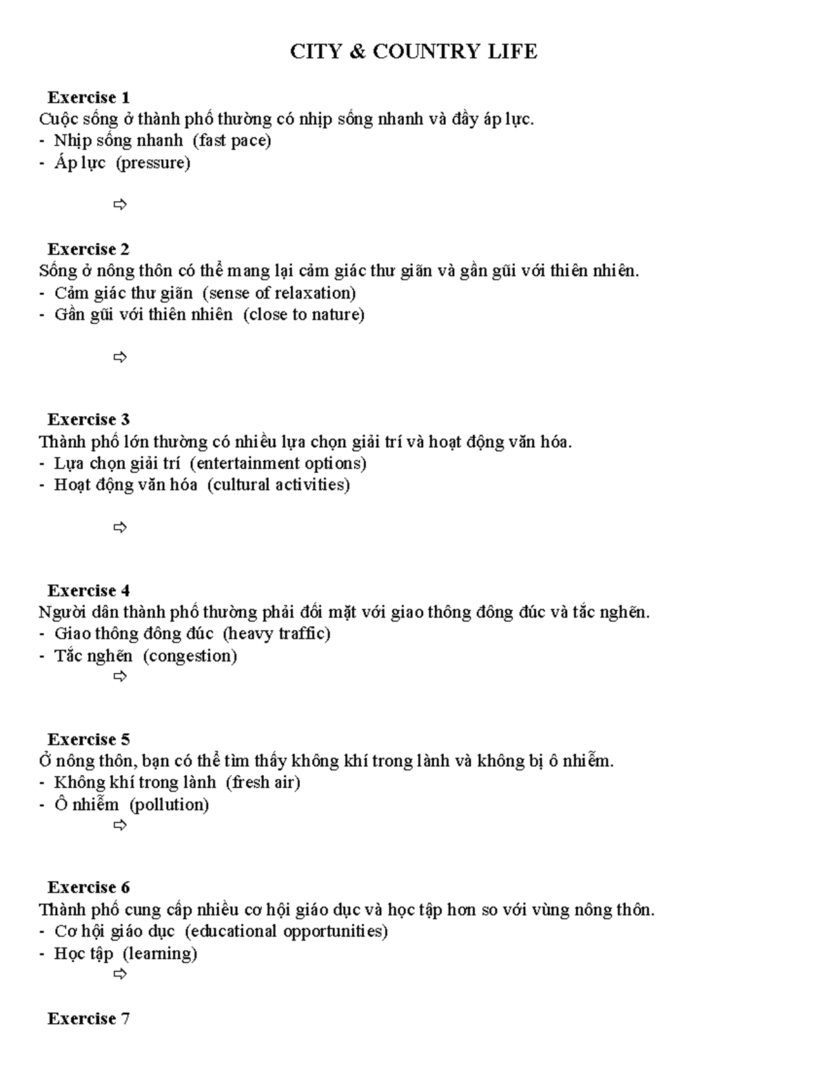 CITY LIFE Exercise 1: Exploring Urban vs. Rural Living - Studocu