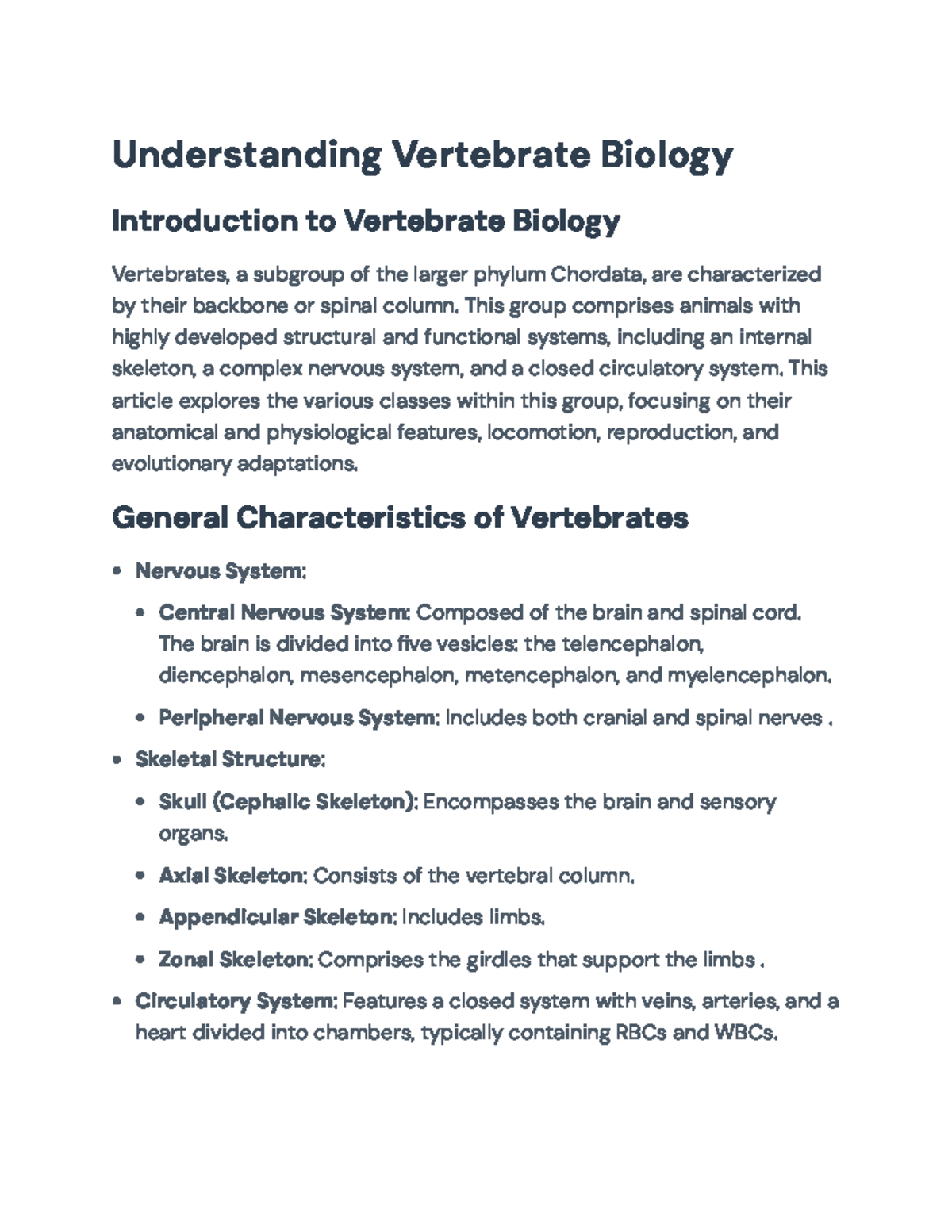 Vertebrate Biology Overview: Anatomy, Physiology, and Evolution ...