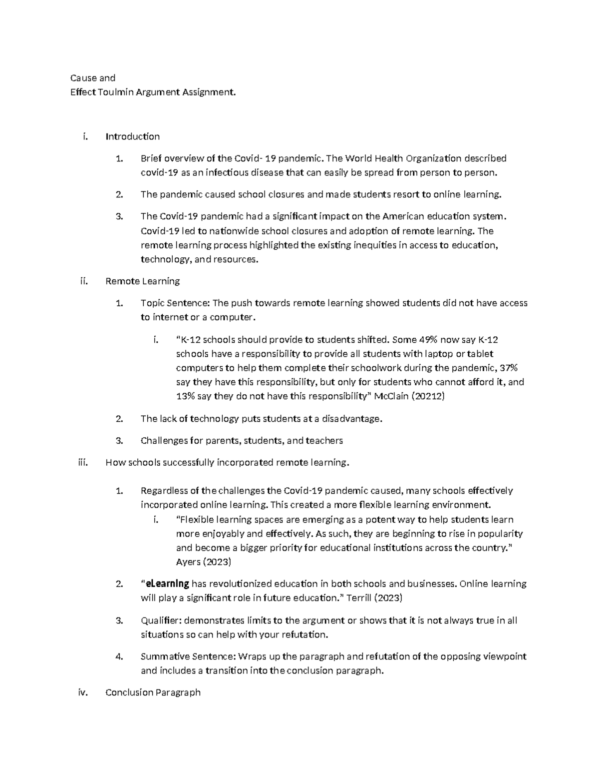 Cause and Effect Outline for COVID-19 Remote Learning Impact - Studocu