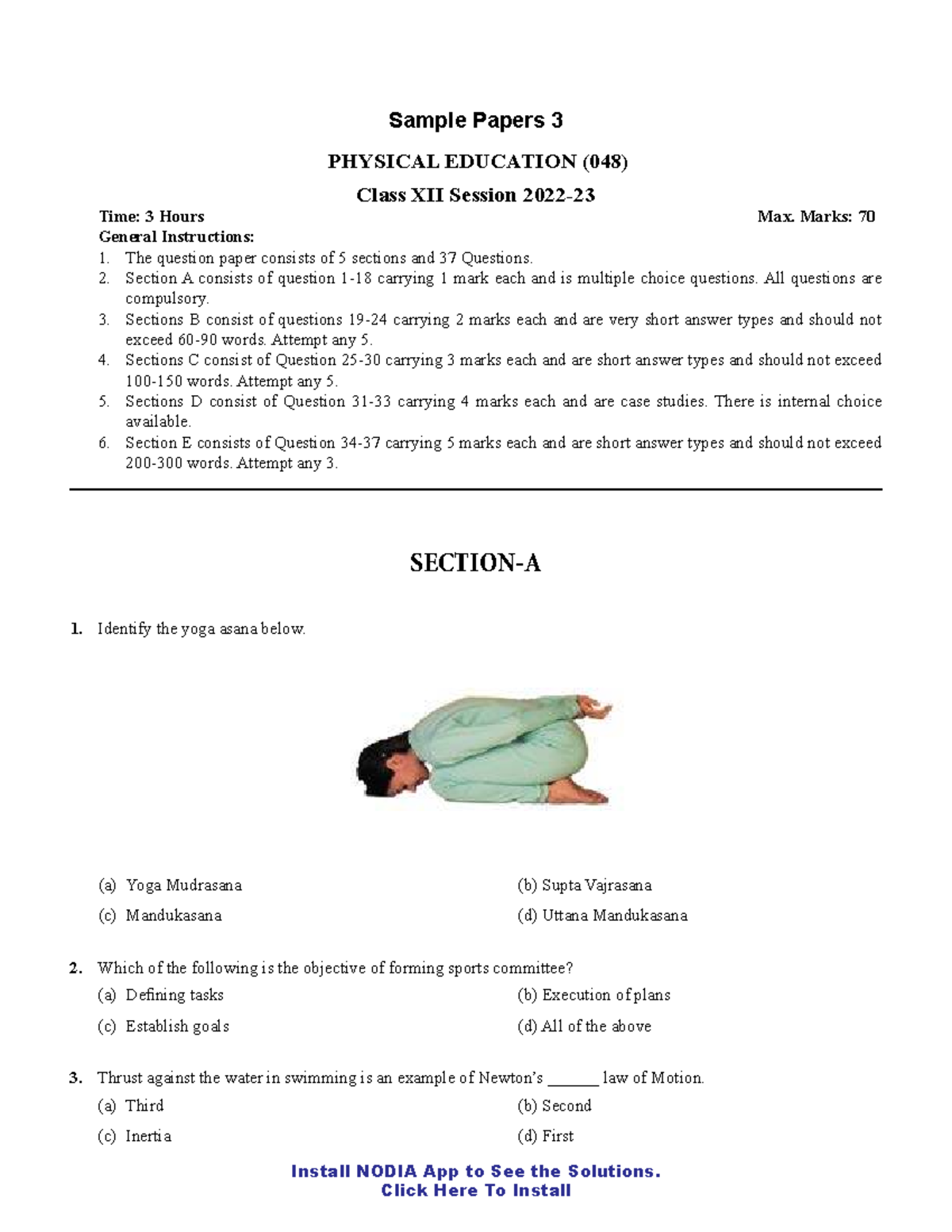 CBSE Physical Education Class 12 Sample Paper 3 - PYQs & Exam Prep ...