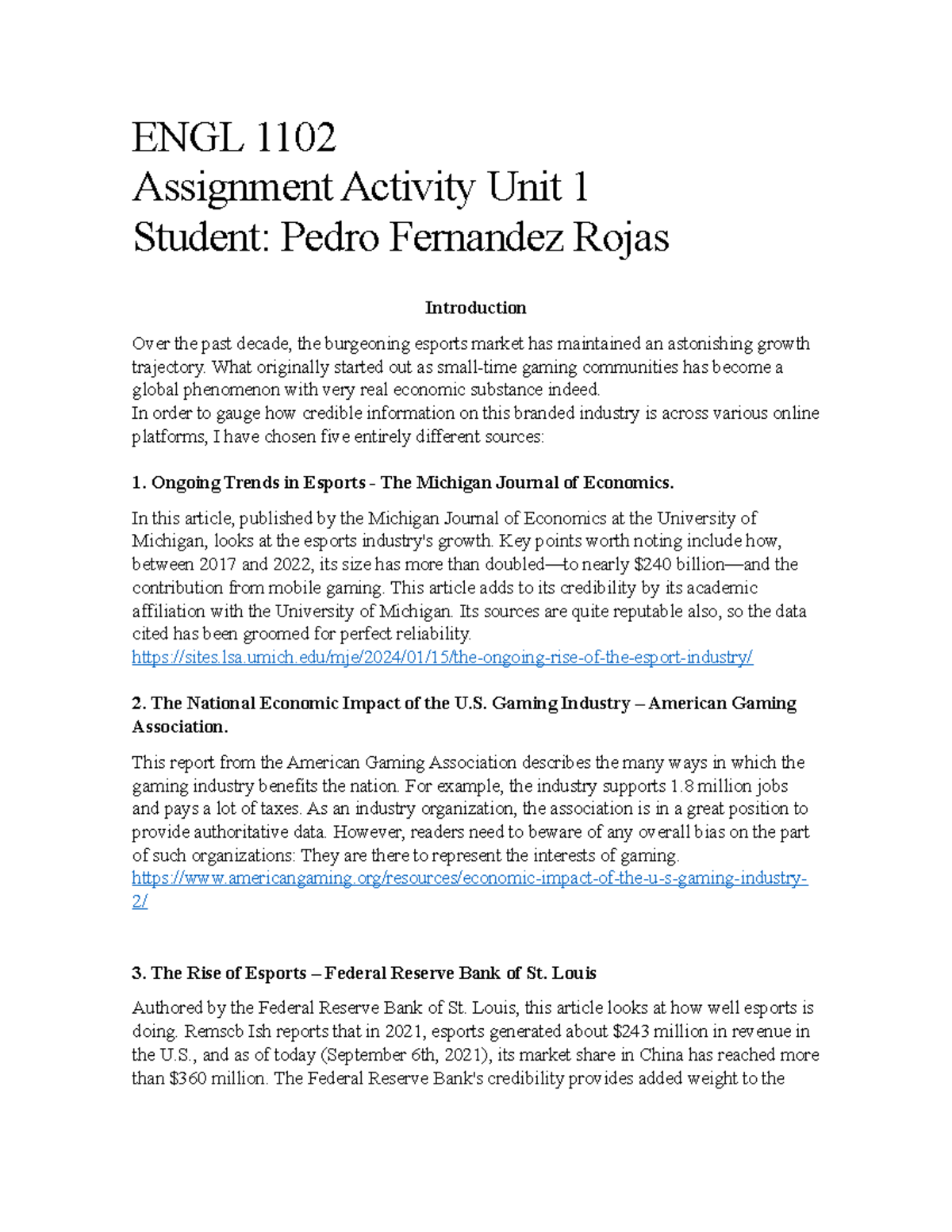 ENGL 1102 Assignment Activity unit 1 - What originally started out as ...