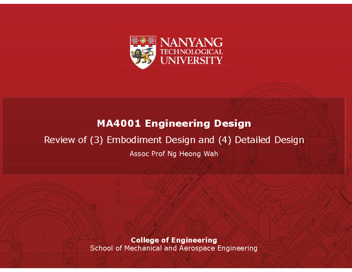 MA4001 Engineering Design Review: Embodiment & Detailed Design - Studocu