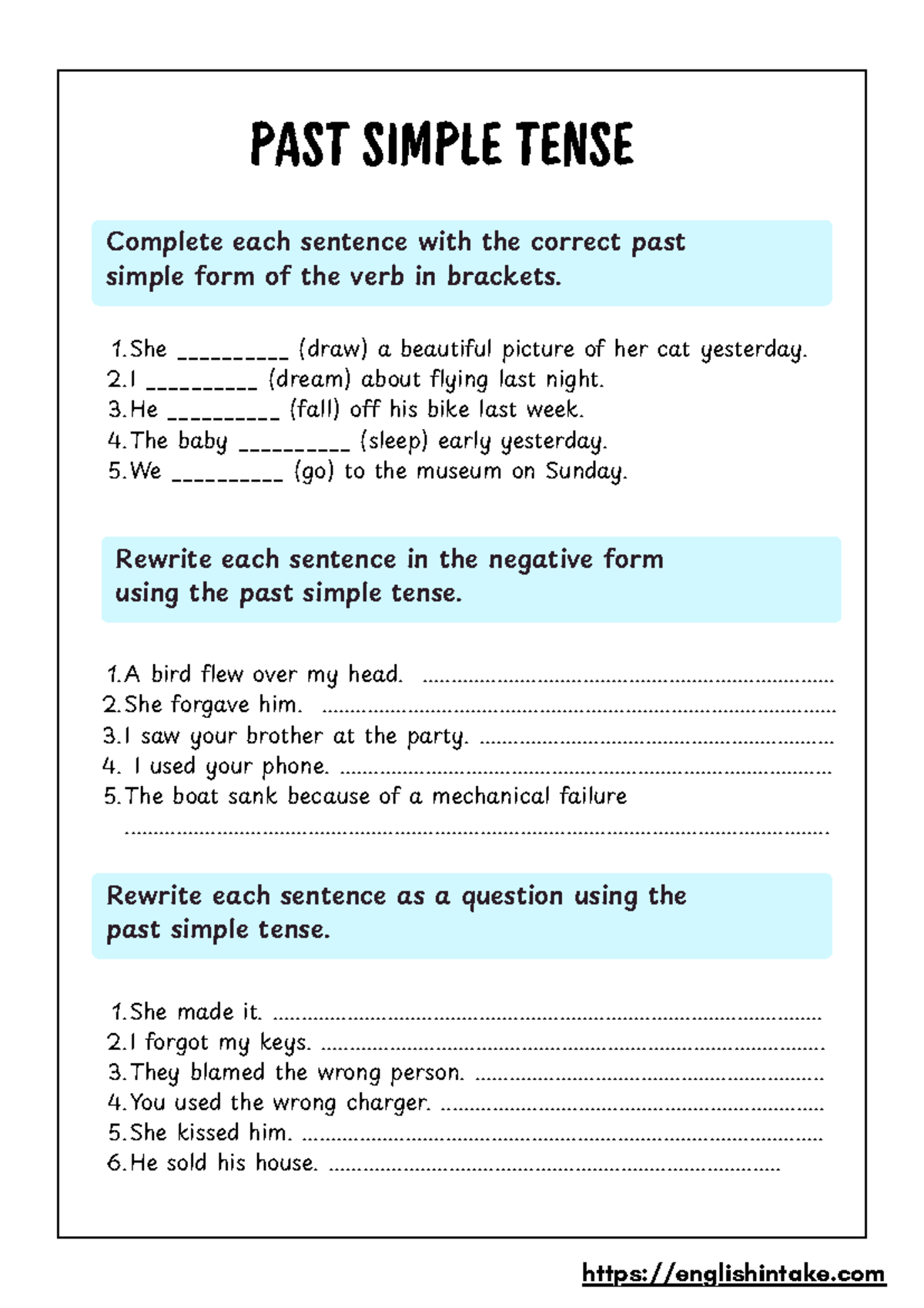 Past Simple Tense Worksheet: Exercises & Practice - Studocu