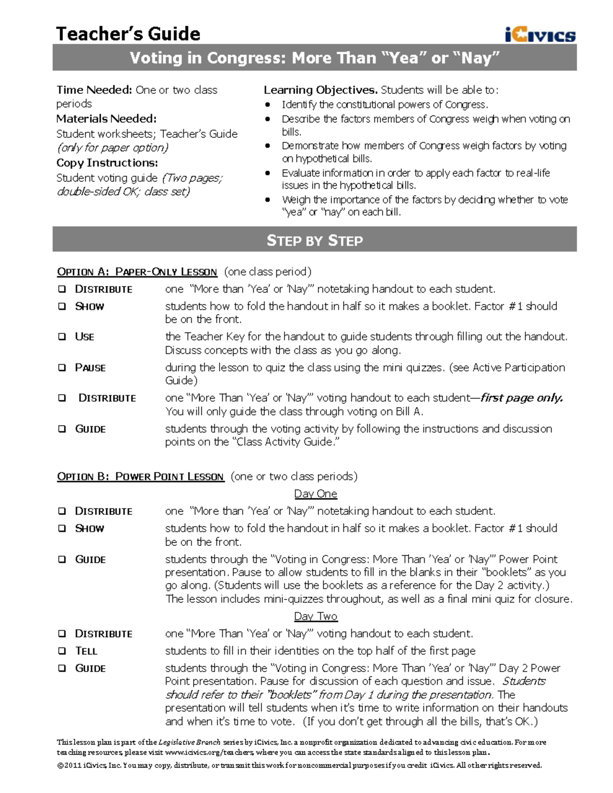 Voting in Congress: A Lesson Plan for iCivics (CIVICS 101) - Studocu