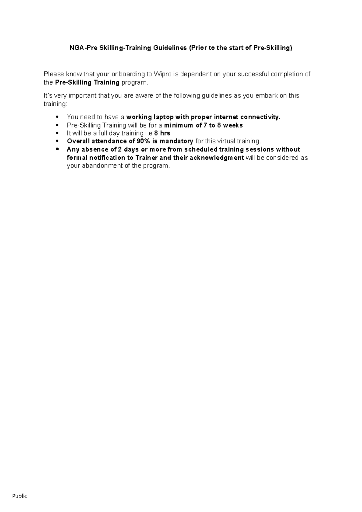 NGA Pre-Skilling Training Guidelines: Essential Onboarding Info - Studocu
