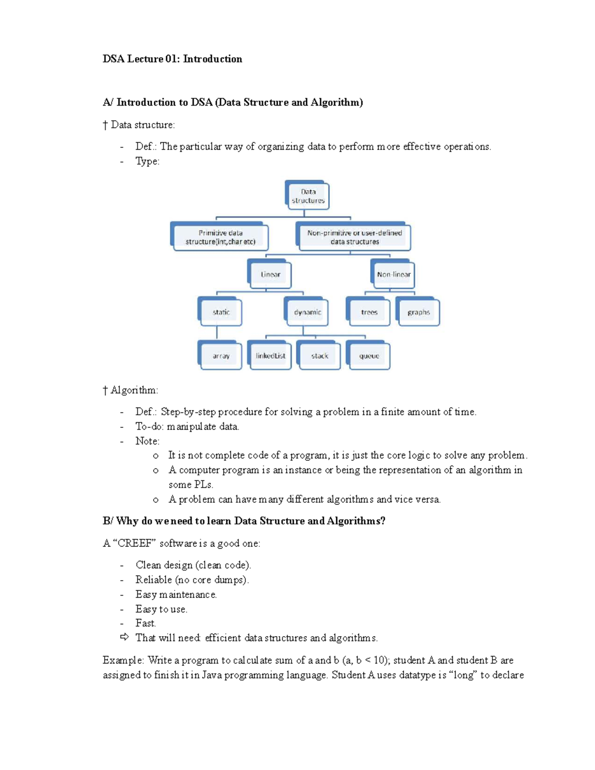 DSA Lecture 01: Intro to Data Structures & Algorithms - Studocu