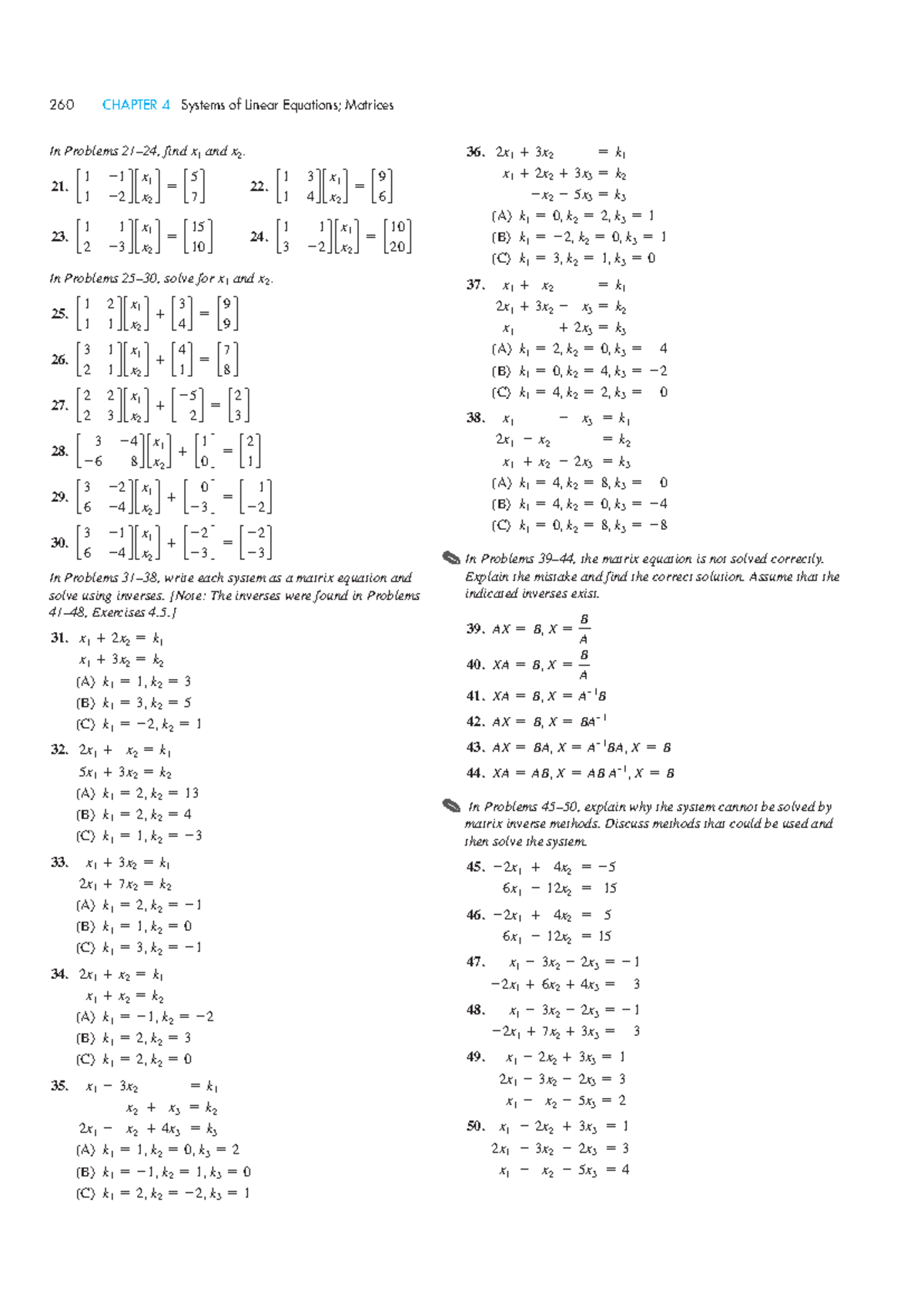 260 MATH CHAPTER 4: Systems of Linear Matrices Exercises - Studocu