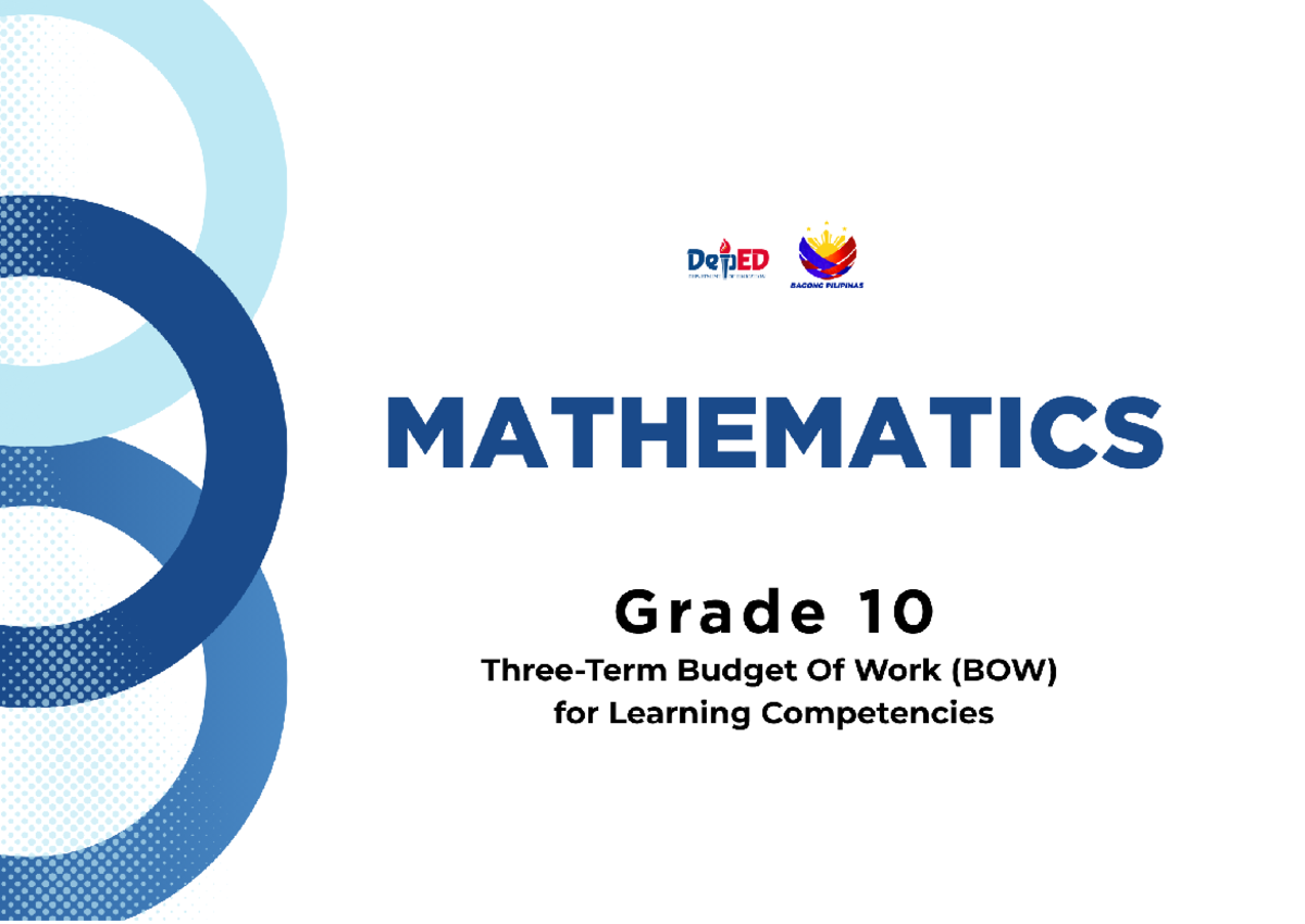 G10 Mathematics: Comprehensive Budget of Work for Grade 10 - Studocu