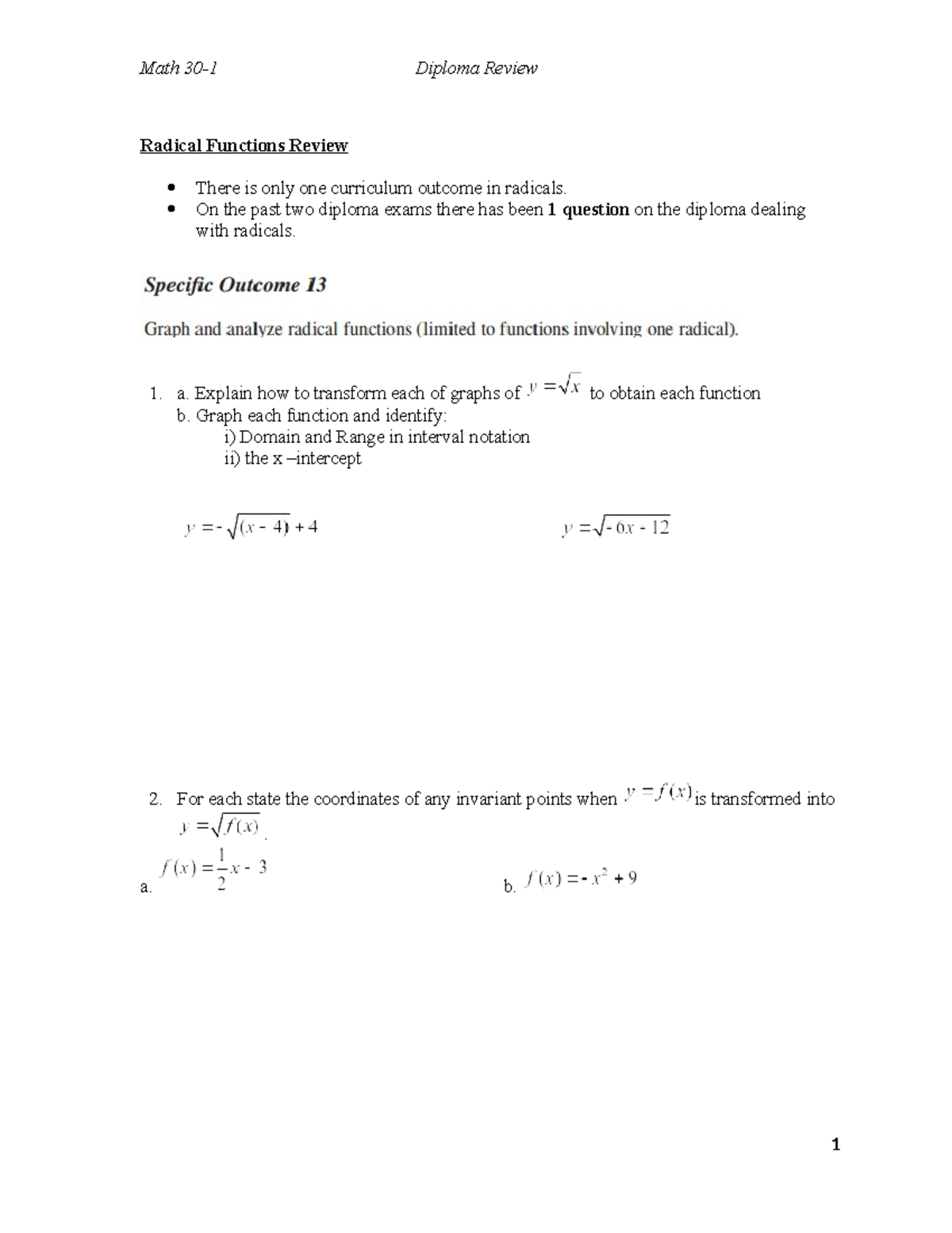 Radicals and Rational Functions Review for Math 101 Final Exam - Studocu