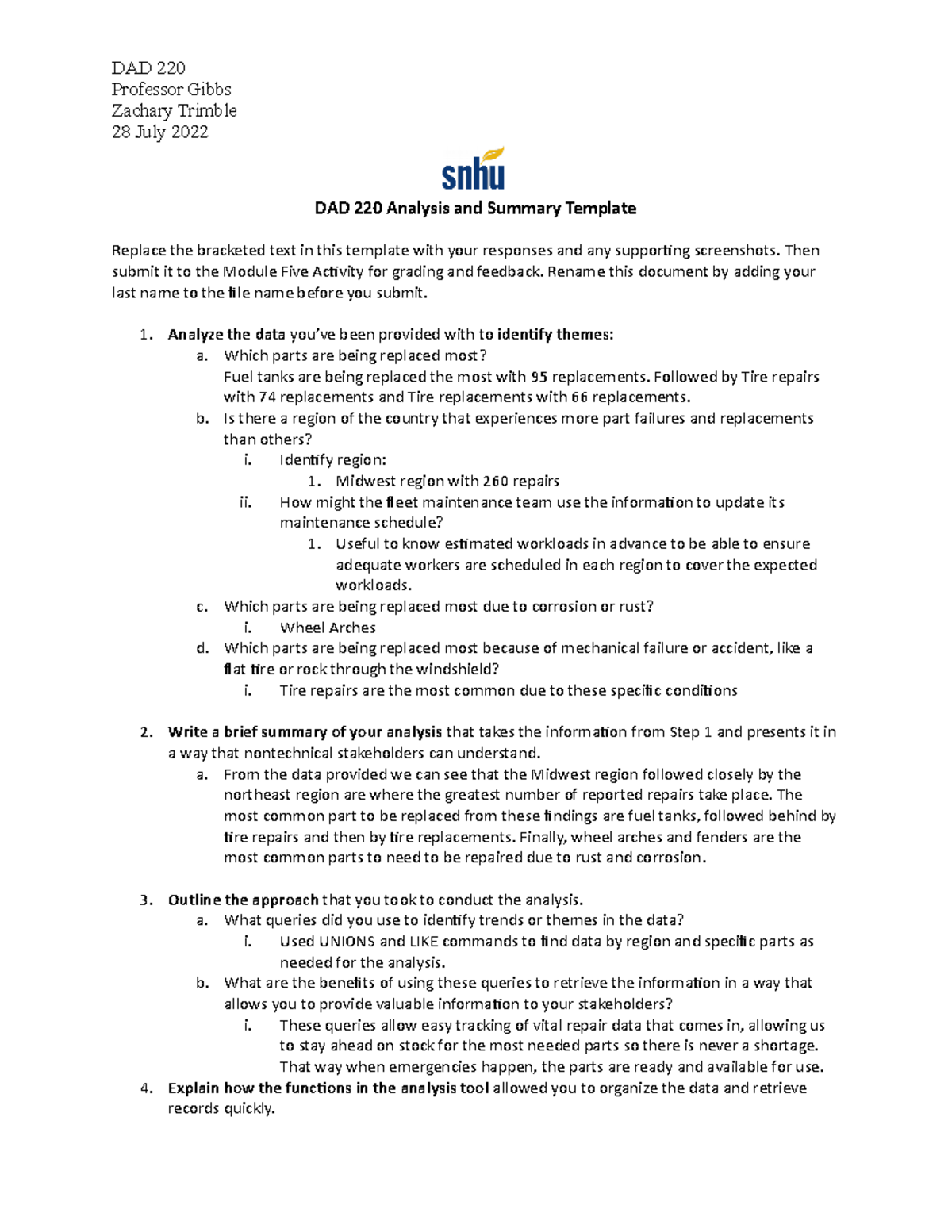 DAD 220 Analysis and Summary Template - DAD 220 Professor Gibbs Zachary ...