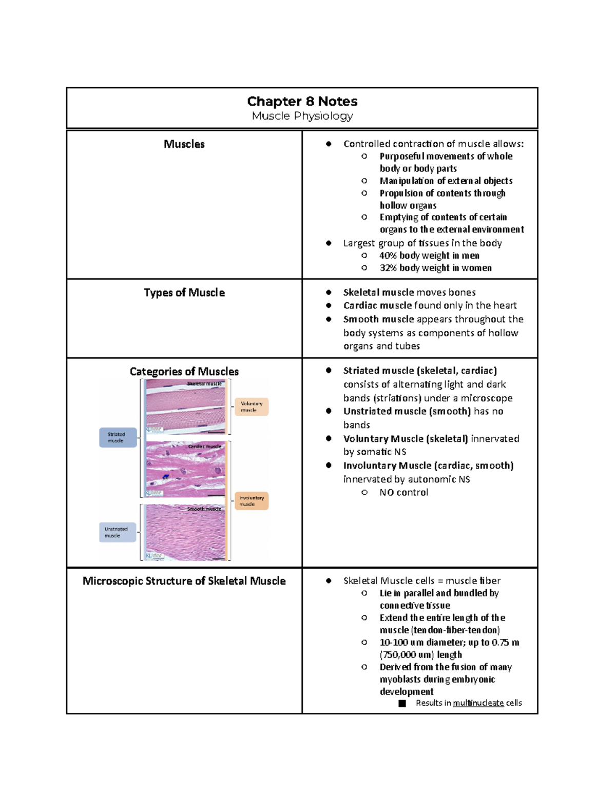 JMU BIO270 Chapter 8 Notes - Chapter 8 Notes Muscle Physiology Muscles ...