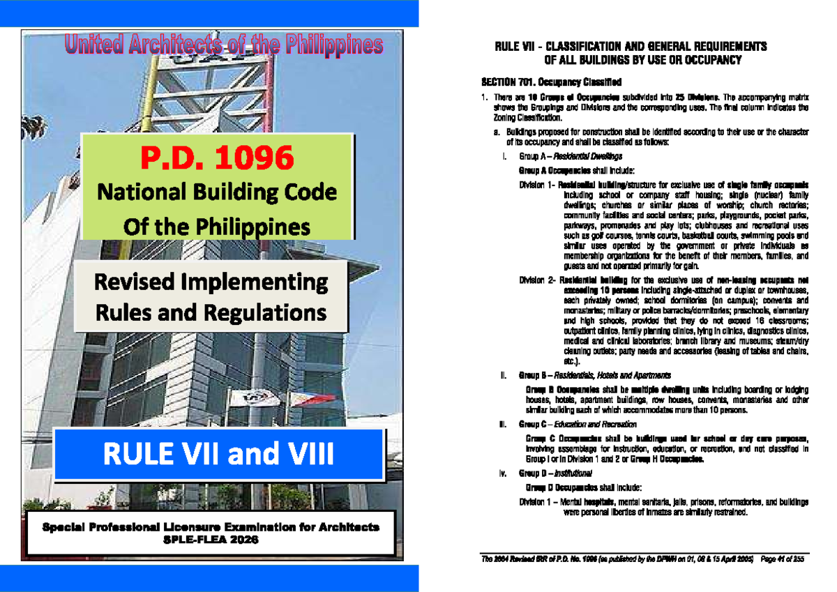 Revised Title: P.D. 1096 Rule VII: Building Occupancy Classifications ...