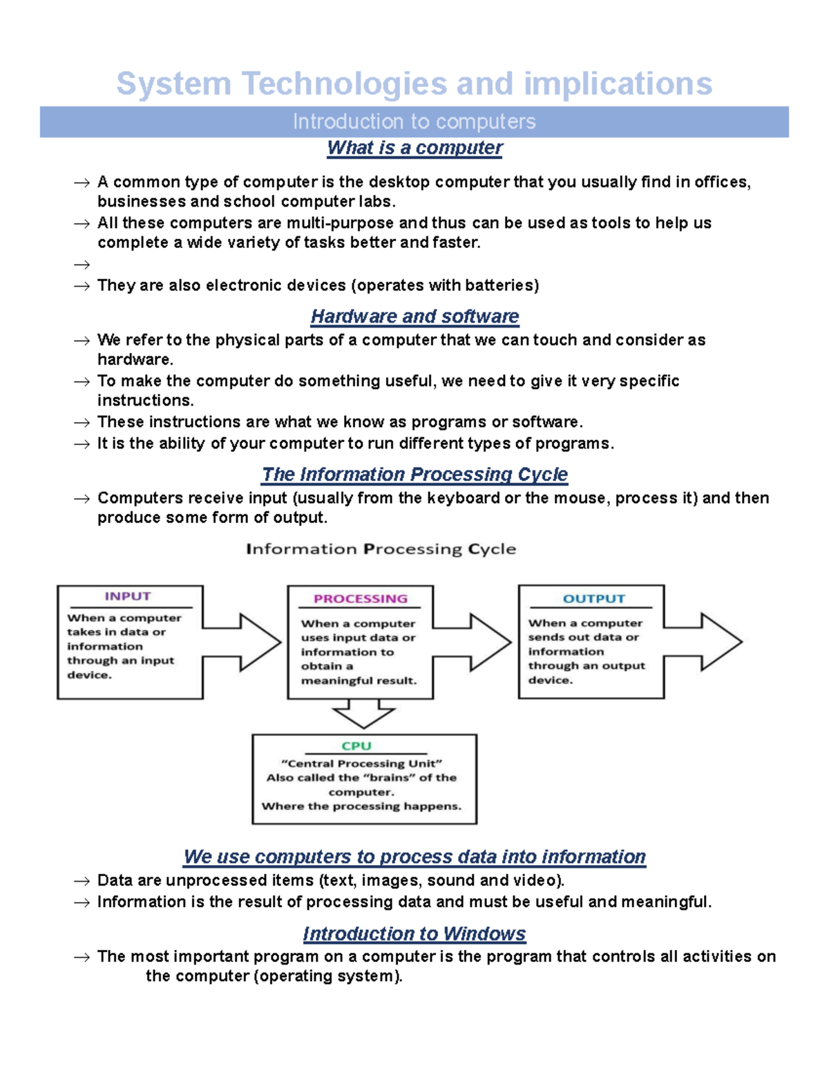 Grade 10 Computer System Technologies Theory Notes - Studocu