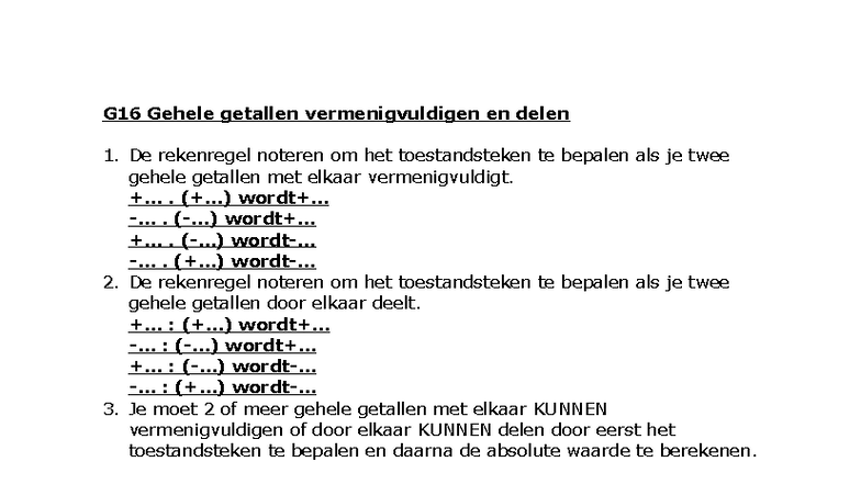 Theorie G16-G17 Matrix 5uur - G16 Gehele getallen vermenigvuldigen en ...