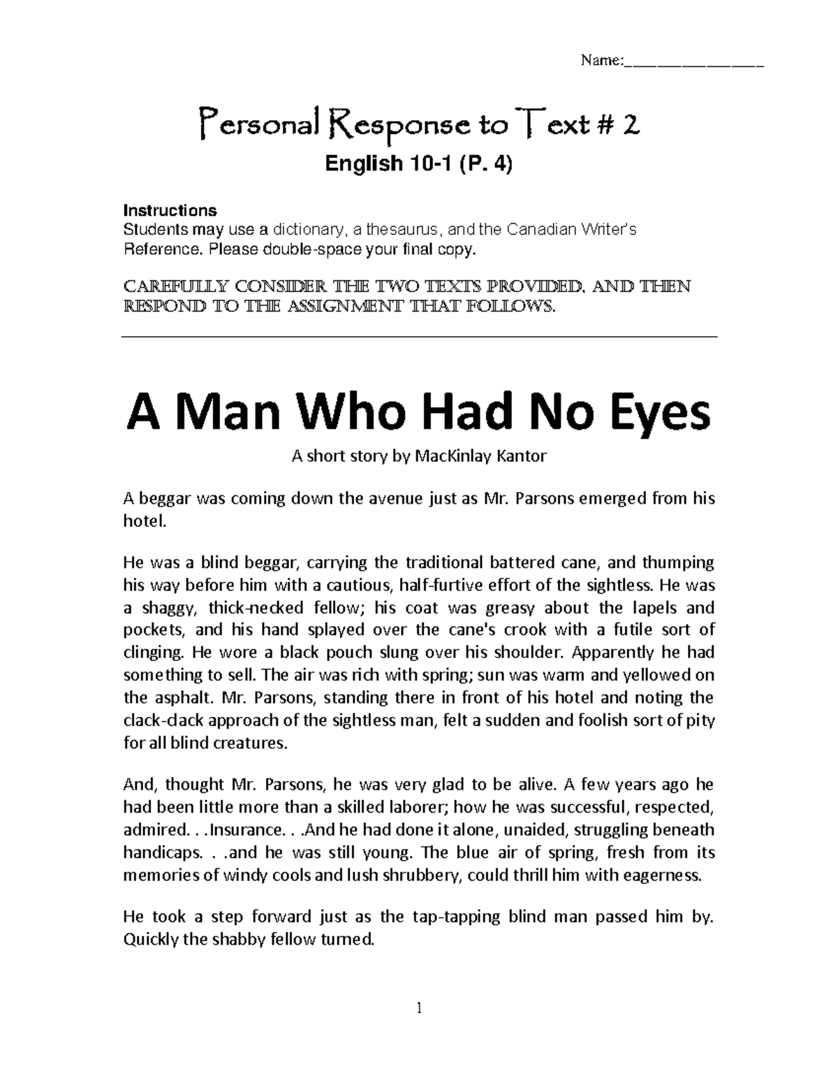 Personal Response to Text 2 English (P. 4) - Studocu