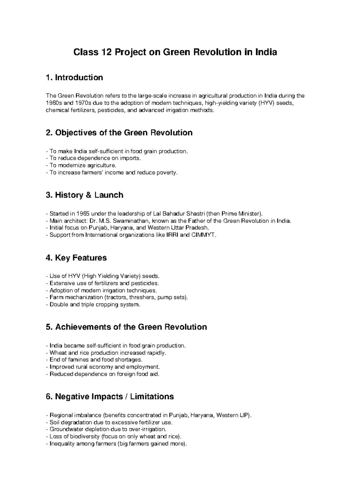 Class 12 Project: The Green Revolution in India - Overview and Impact ...