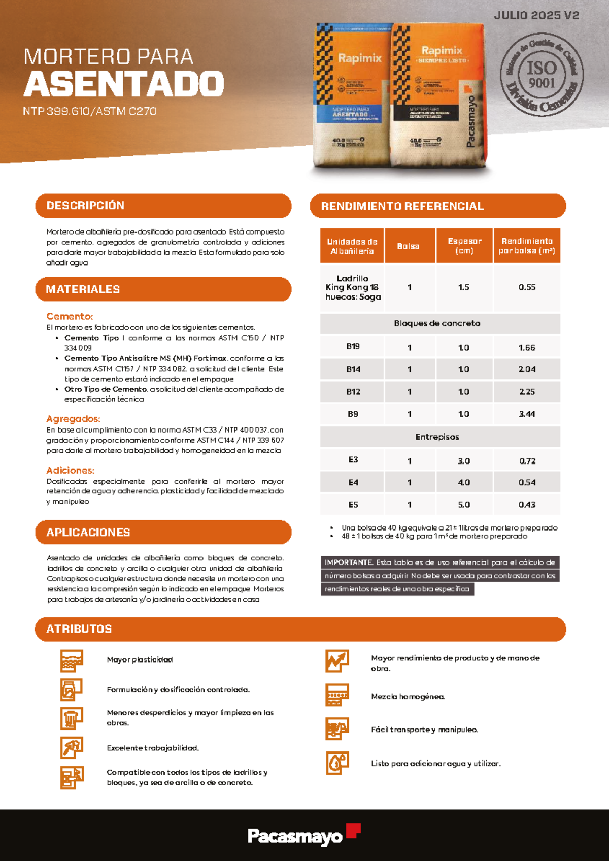 Ficha Técnica Rapimix Asentado NTP C270 - Descripción y Rendimiento ...
