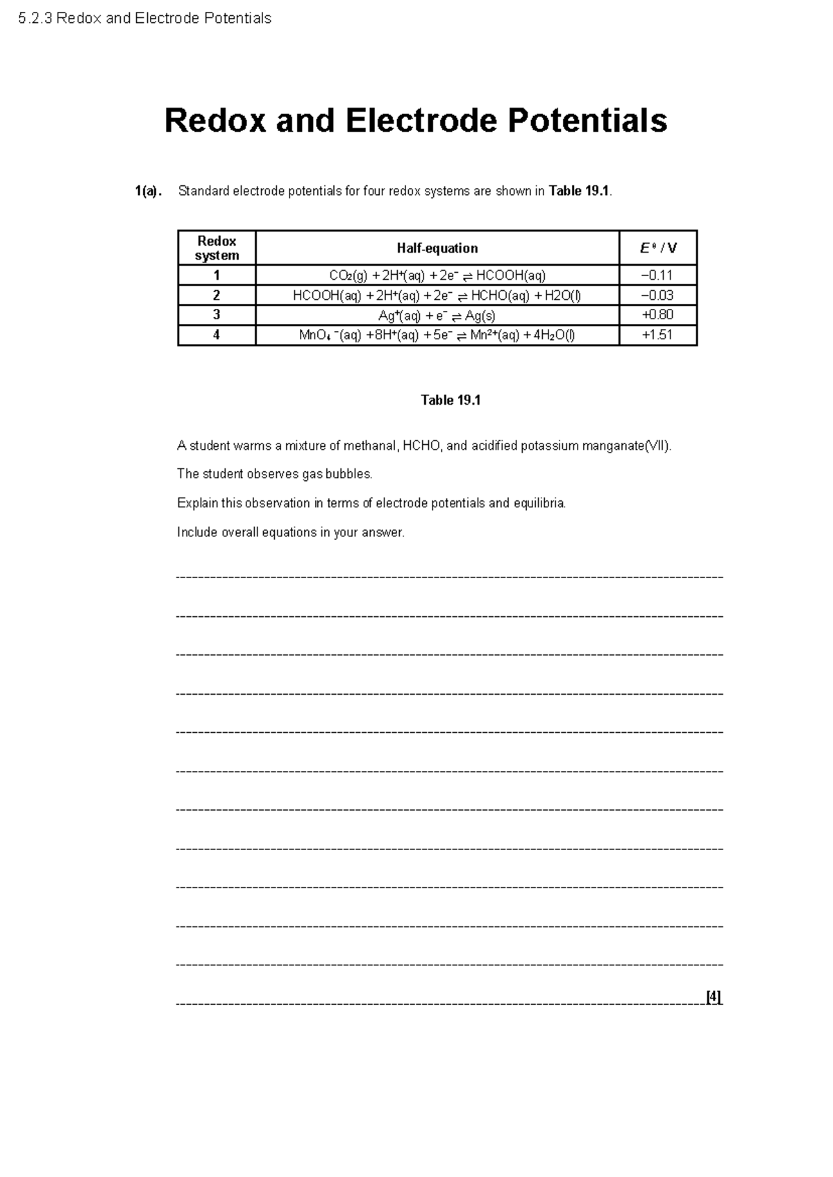 5.2.3 Redox and Electrode Potentials QP - Redox and Electrode ...