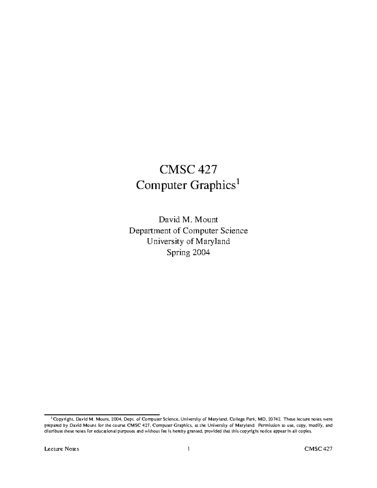 CMSC 427 - Computer Graphics Lecture Notes (Spring 2004) - Studocu