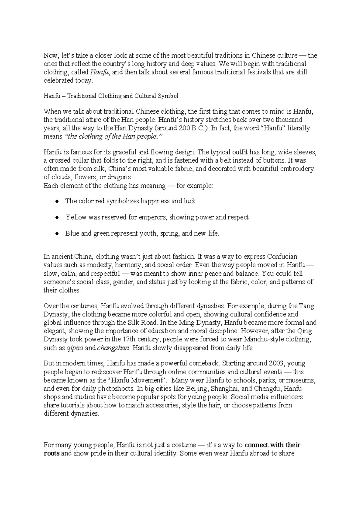 Chinese Culture: Hanfu & Festivals - Traditions Explored - Studocu