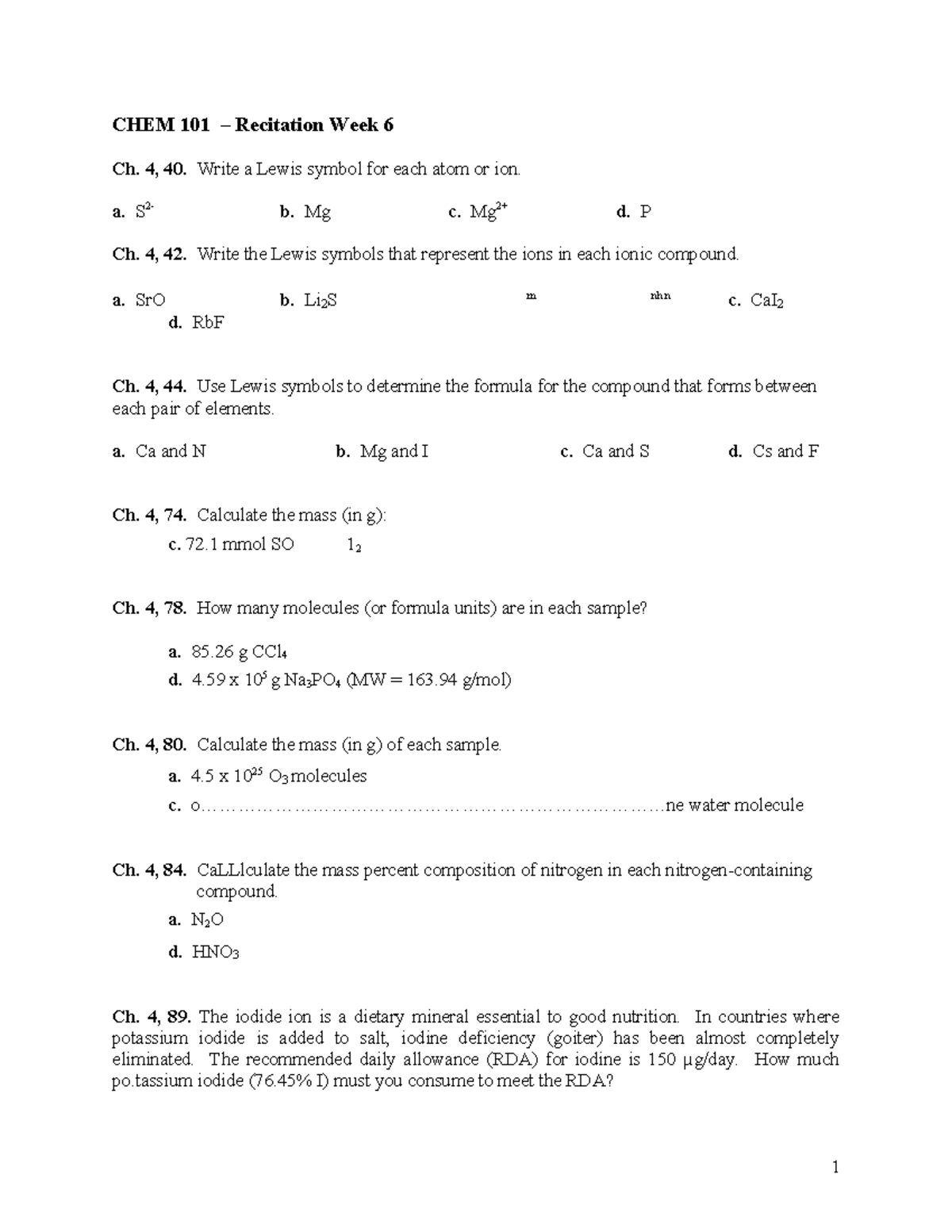 CHEM 101 Recitation Week 6: Lewis Symbols & Calculations - Studocu