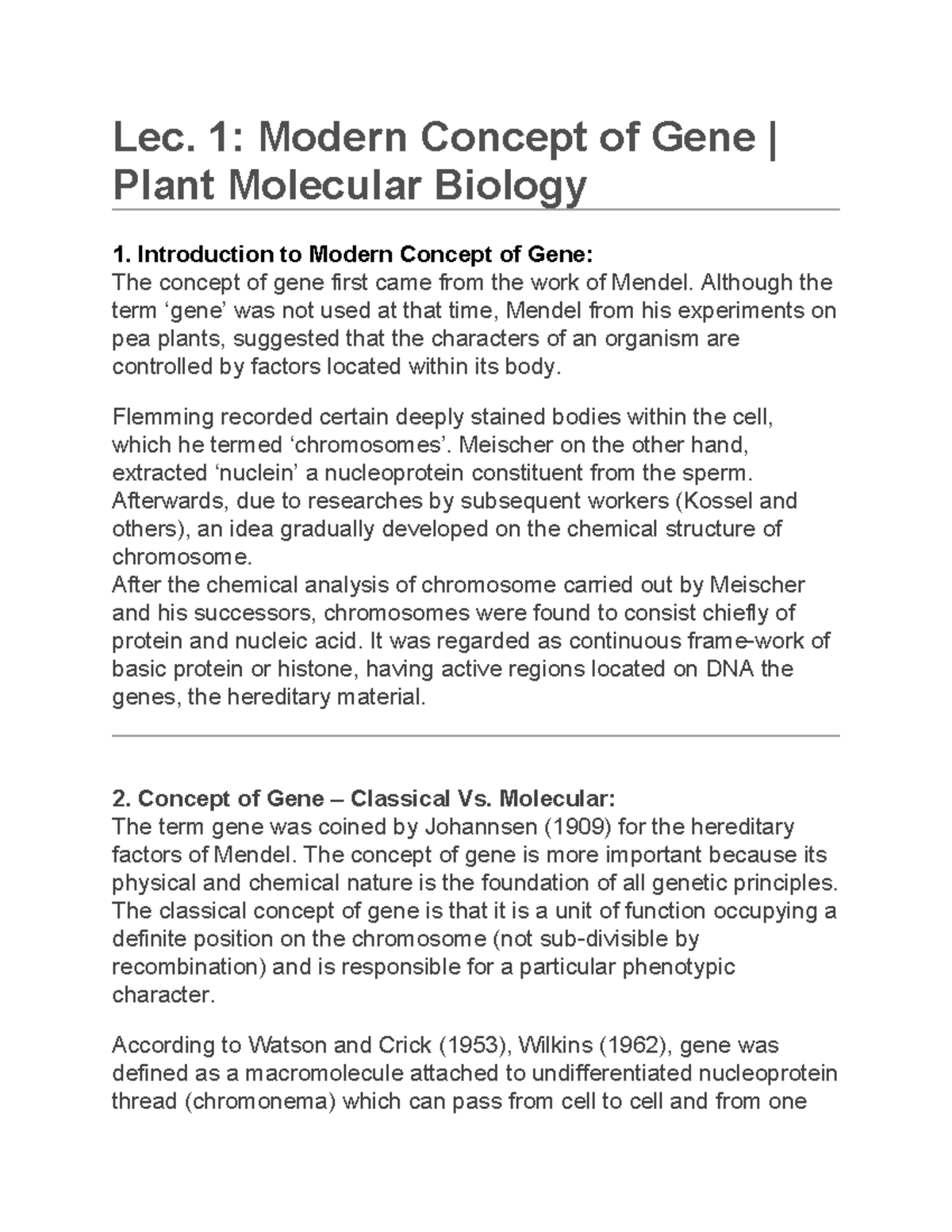 Lec. 1: Modern Gene Concepts in Plant Molecular Biology (PMB101) - Studocu