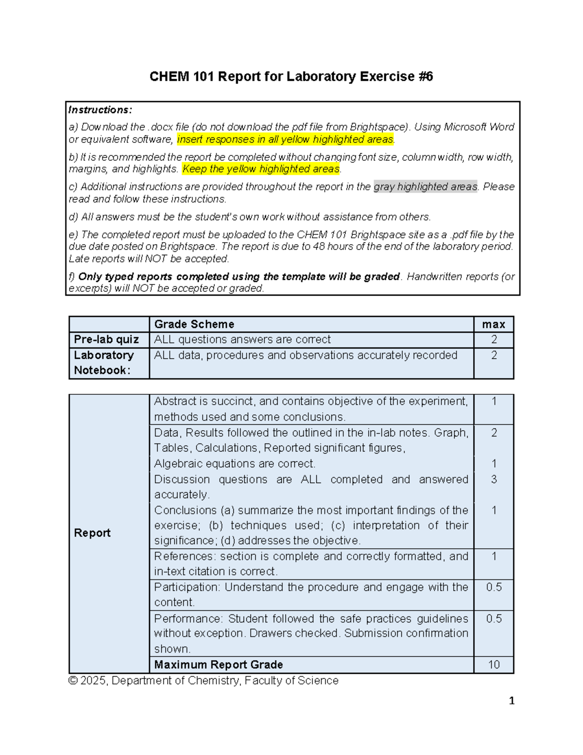 CHEM 101 Lab Report: Synthesis of Aspirin Instructions and Guidelines ...