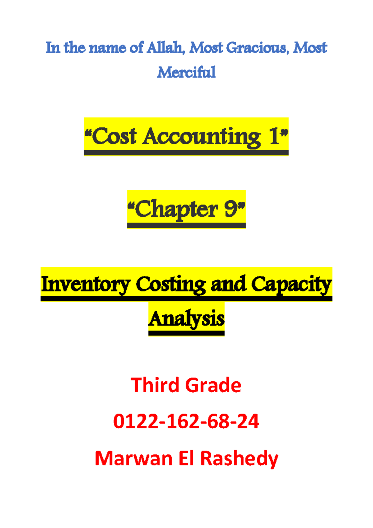 Ch. 9 - Inventory Costing & Capacity Analysis - Cost Accounting 1 - Studocu