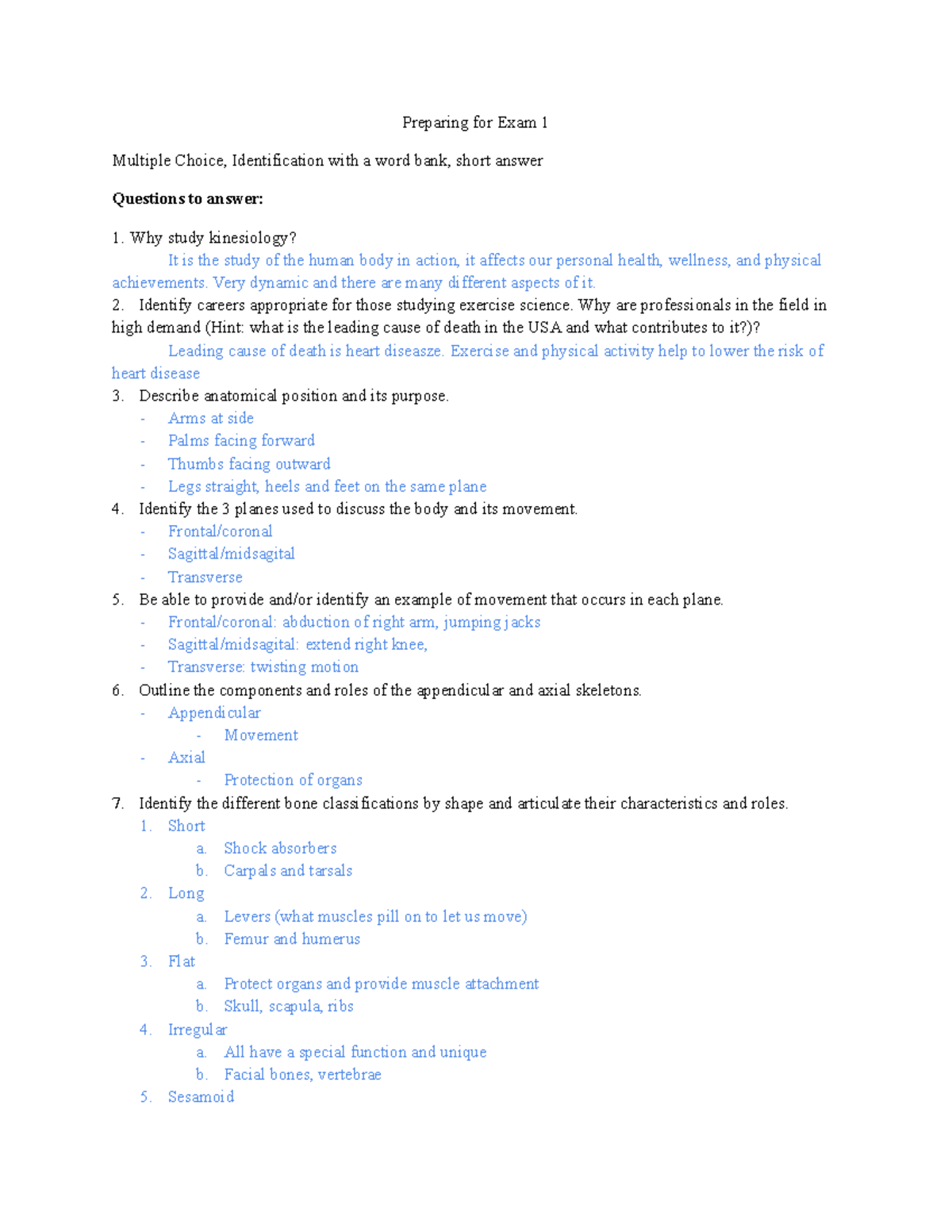 Exercise Science Exam I Study Guide: Key Concepts and Questions - Studocu