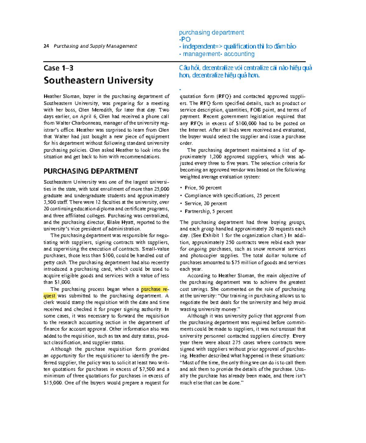 Southeastern University Case Study: Purchasing & Supply Management ...