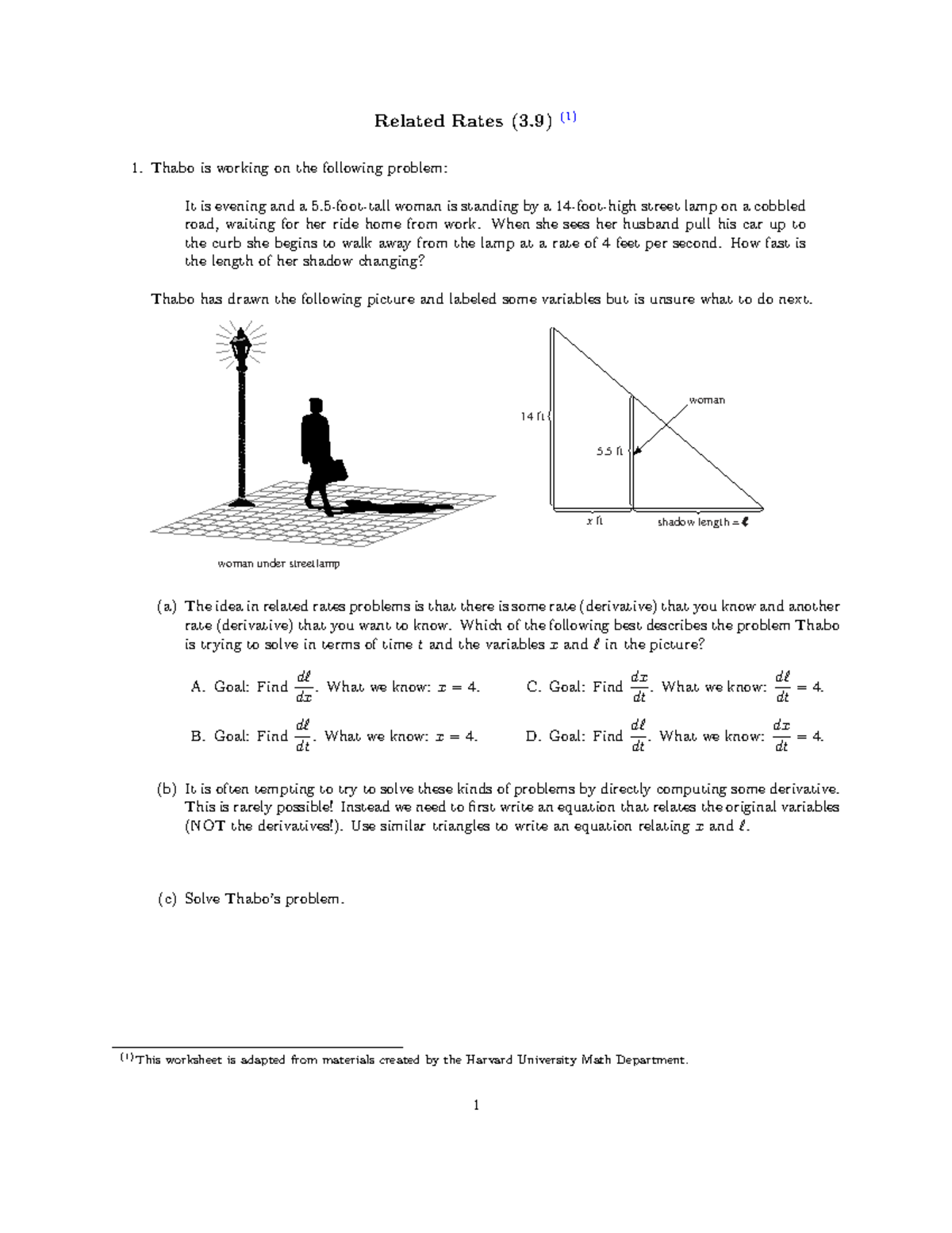 3.9 Related Rates: Understanding Shadow and Sliding Problems - Studocu