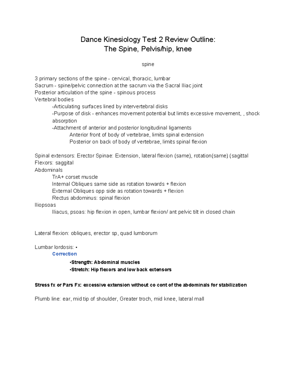 Dance Kinesiology Test 2 Review: Mechanics of Spine, Pelvis & Knee ...