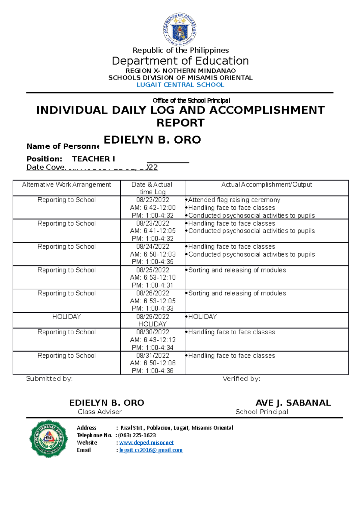 Teachers- Accomplishment- Report-template-1 - Department of Education ...