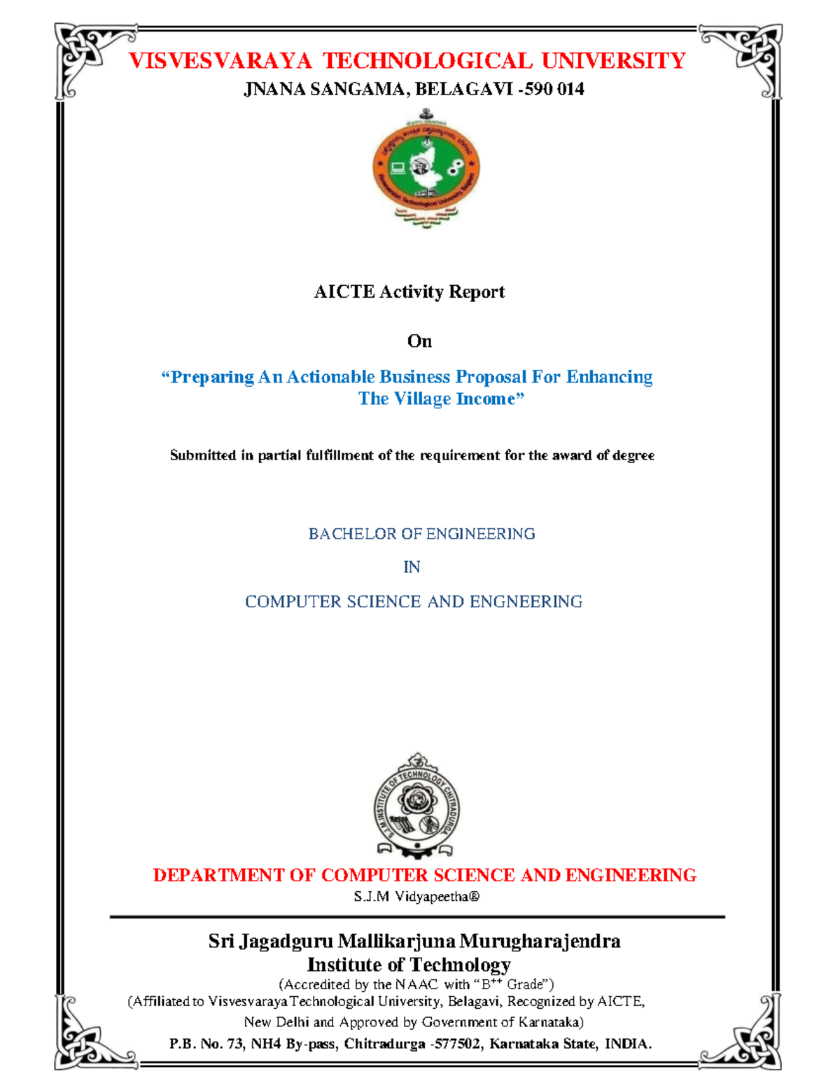 AICTE Activity Report: Actionable Business Proposal for Village Income ...
