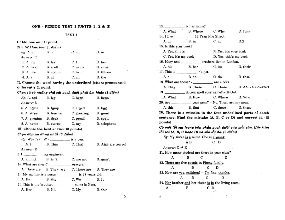 ONE PERIOD TEST 1 (UNITS 1, 2, 3) - Practice Questions and Answers ...
