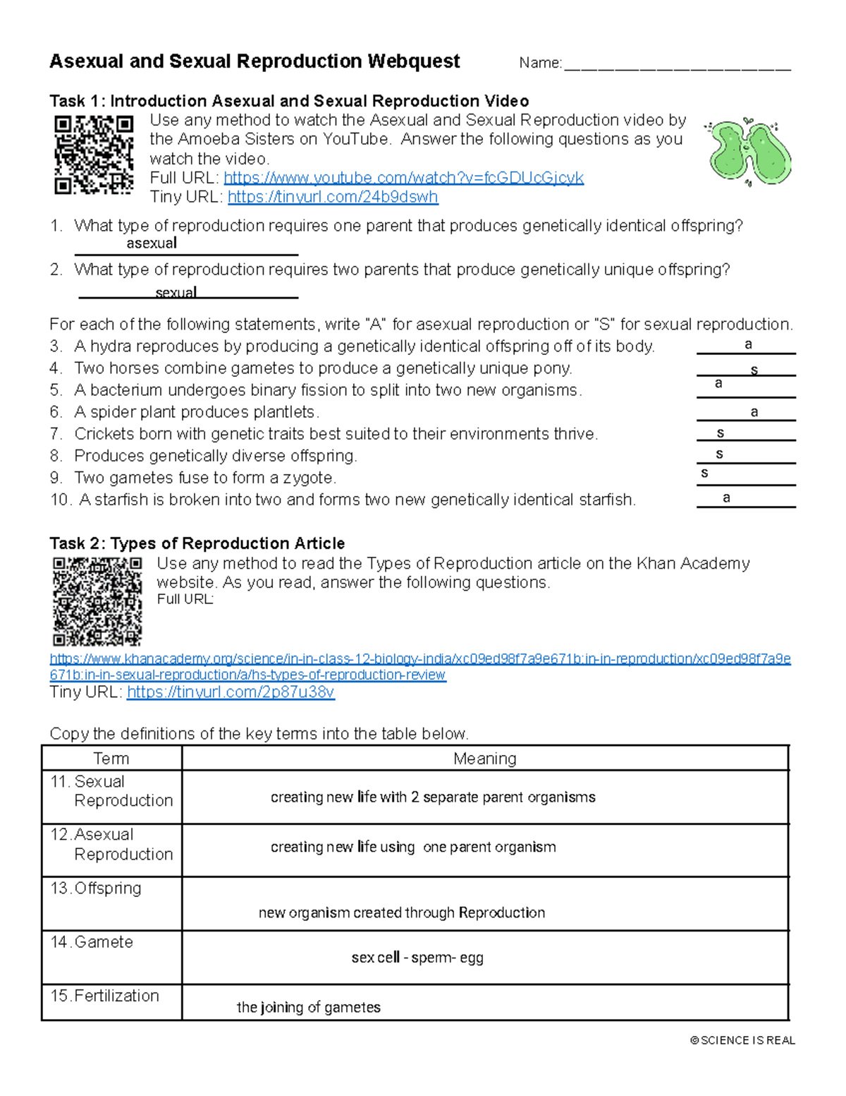 Asexual & Sexual Reproduction Webquest - Biology Study Guide - Studocu