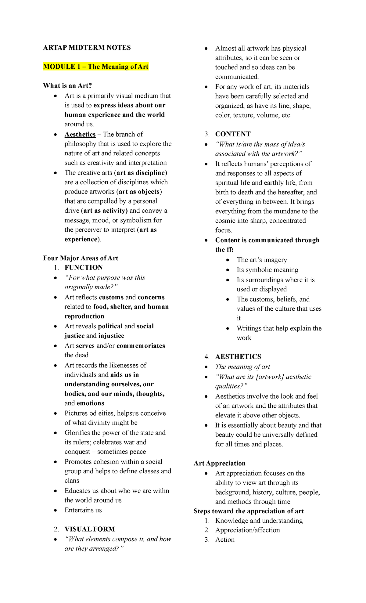 Artap Midterm Notes - mnbh - ARTAP MIDTERM NOTES MODULE 1 – The Meaning ...