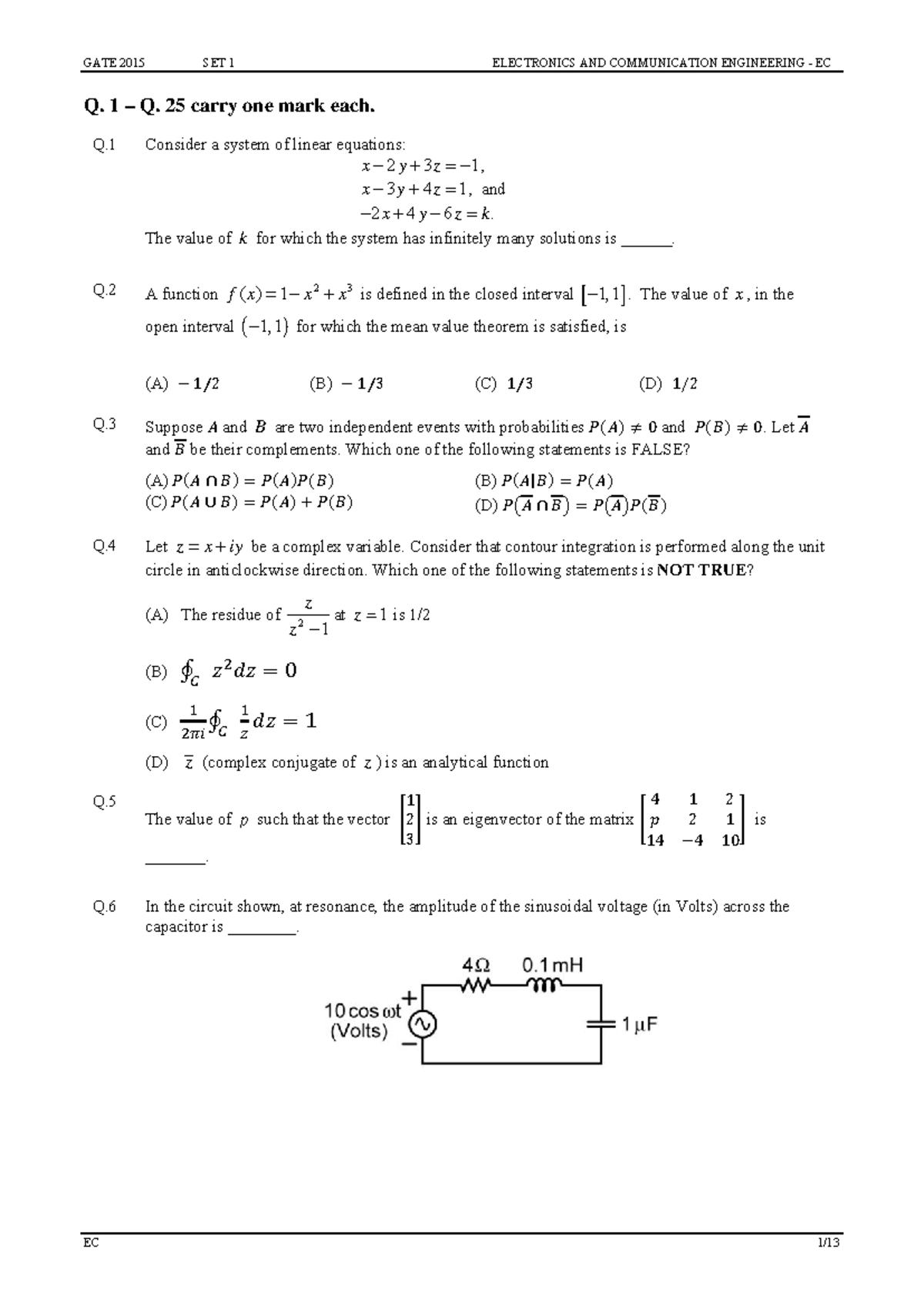 GATE 2015 EC SET 1 Question Paper with Solutions - Studocu
