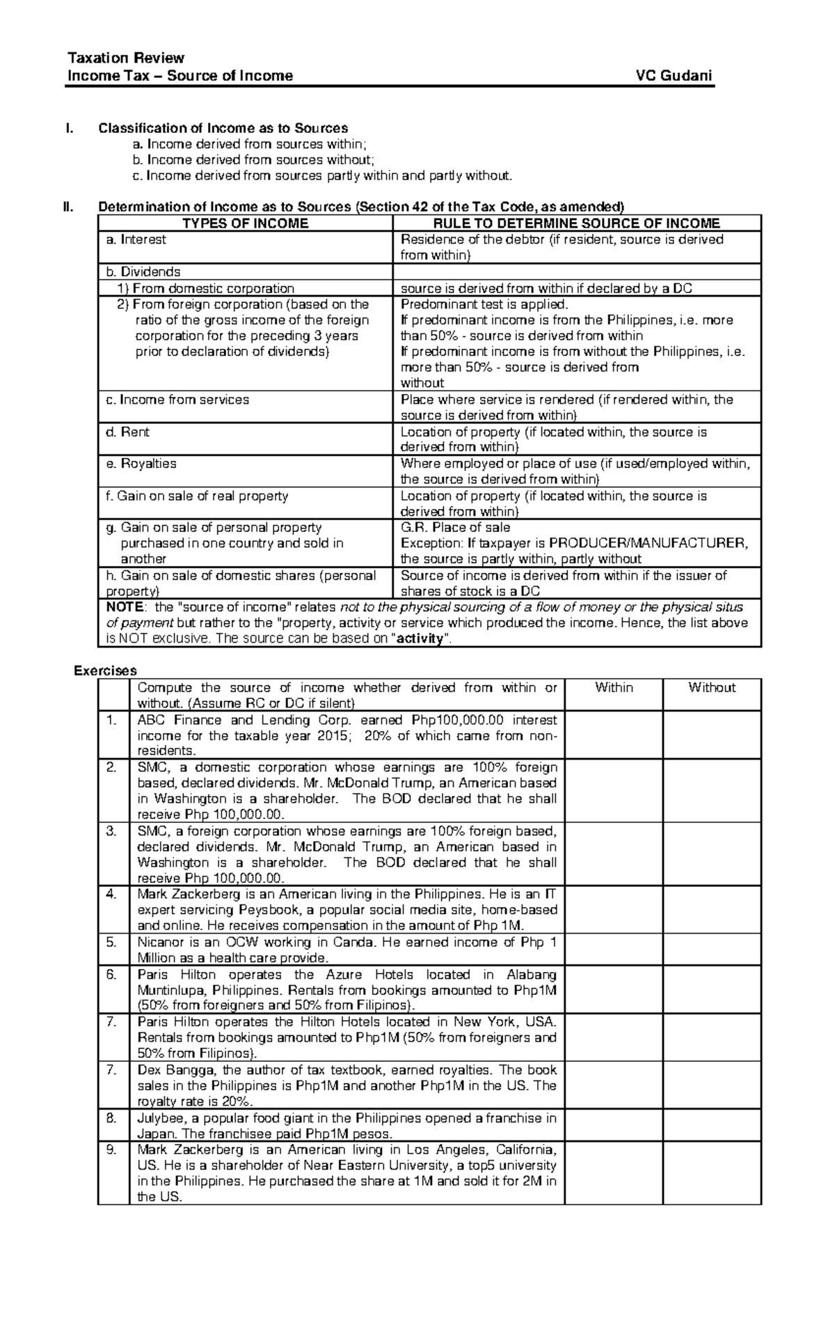 HO 2 Taxation: Sources of Income and Classifications Explained - Studocu